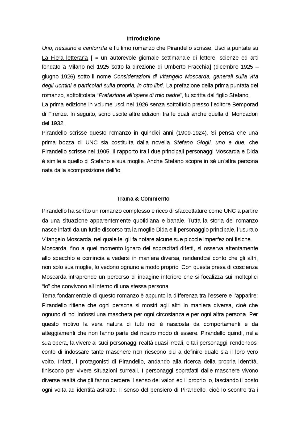 Uno Nessuno E Centomila Pirandello Docsity