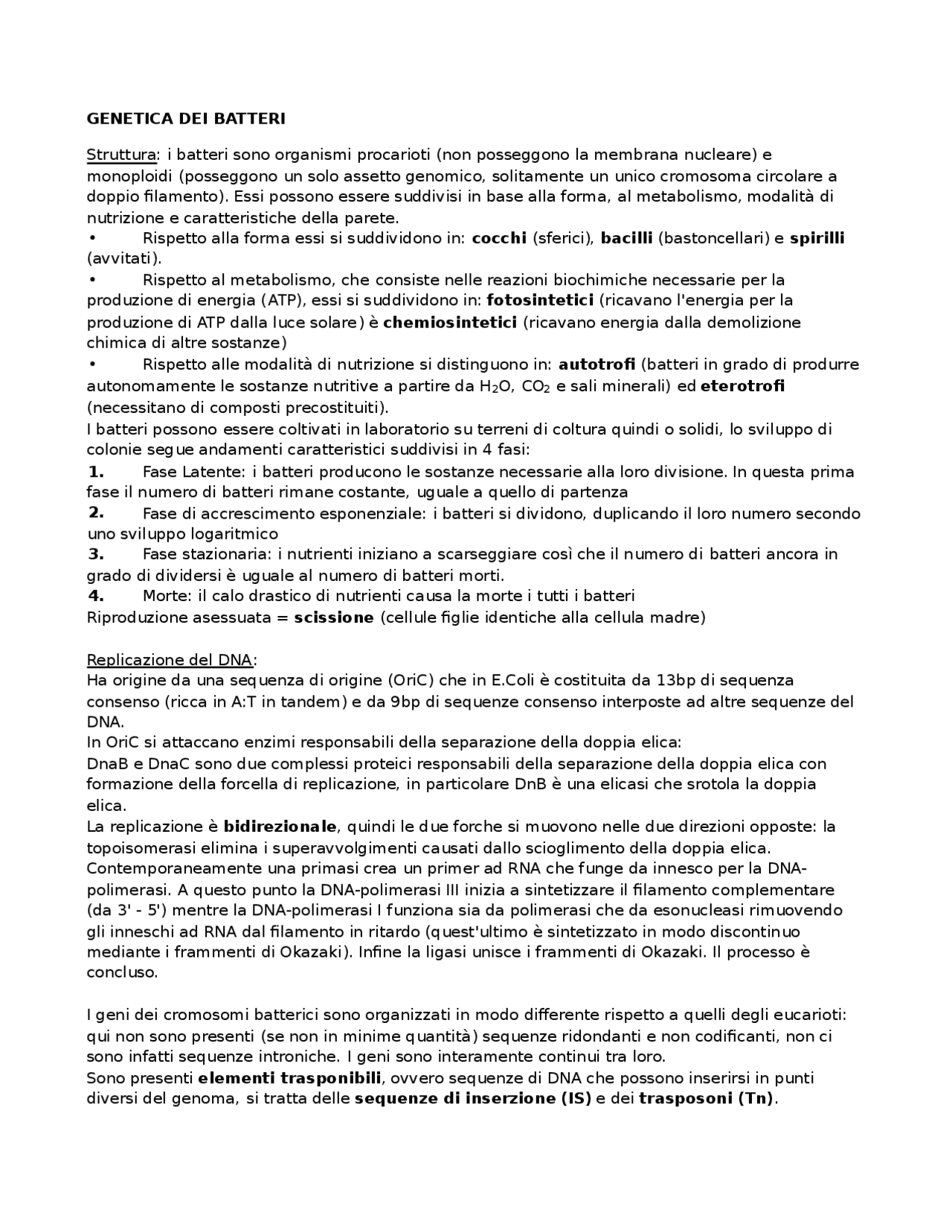 Genetica Dei Batteri Docsity
