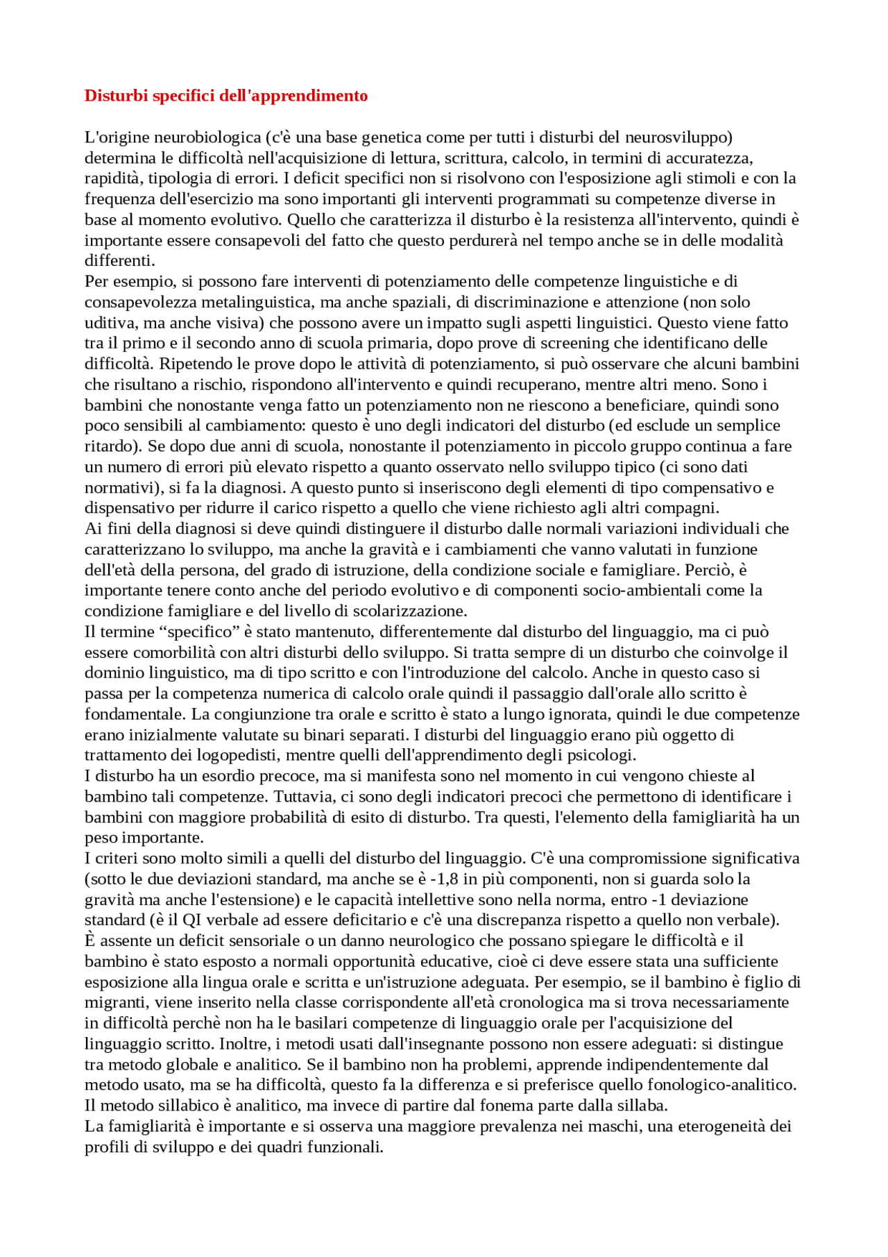 Introduzione Ai Disturbi Dellapprendimento Docsity