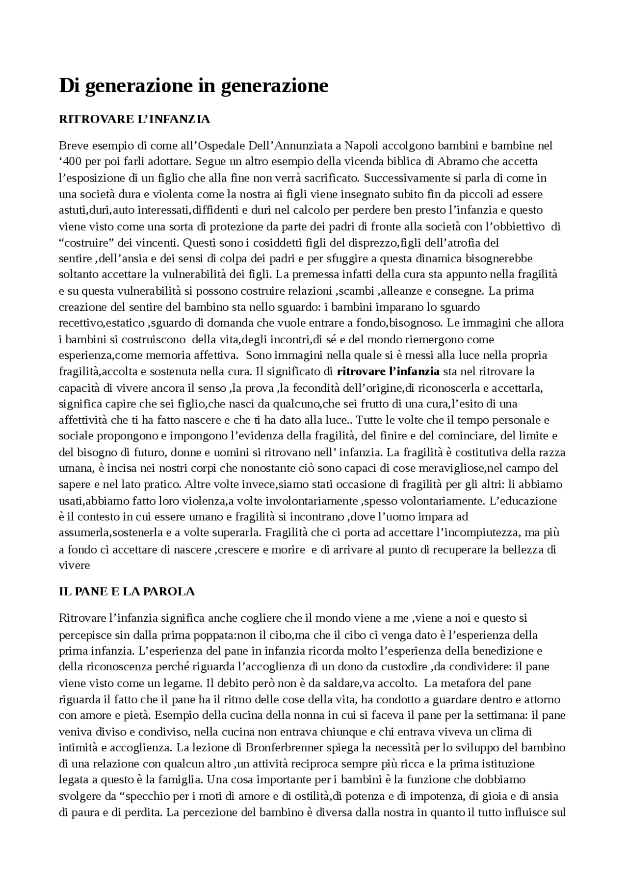 Riassunto Di Generazione In Generazione Docsity