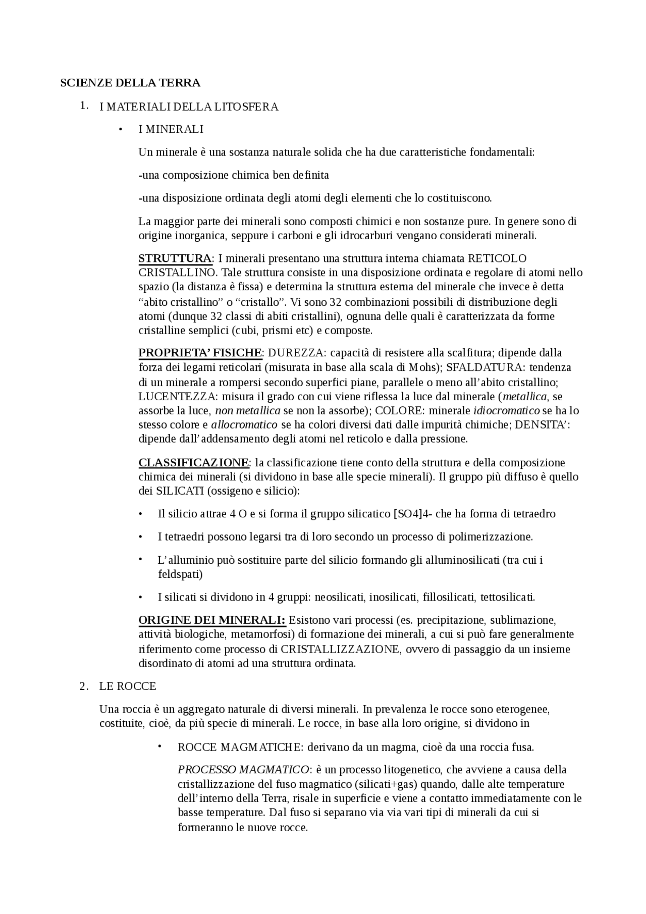 Riassunti Scienze Della Terra Docsity
