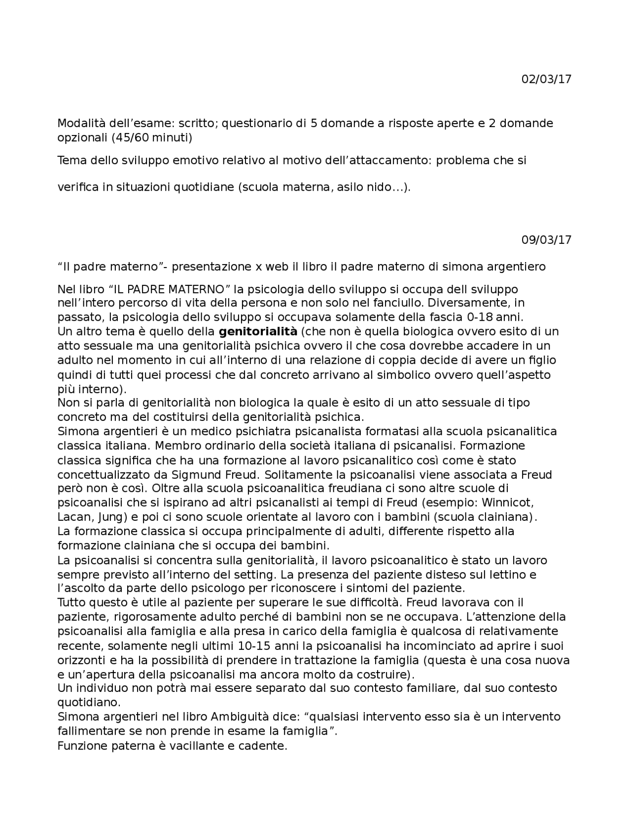 Appunti Del Libro Il Padre Materno Di Simona Argentieri Docsity
