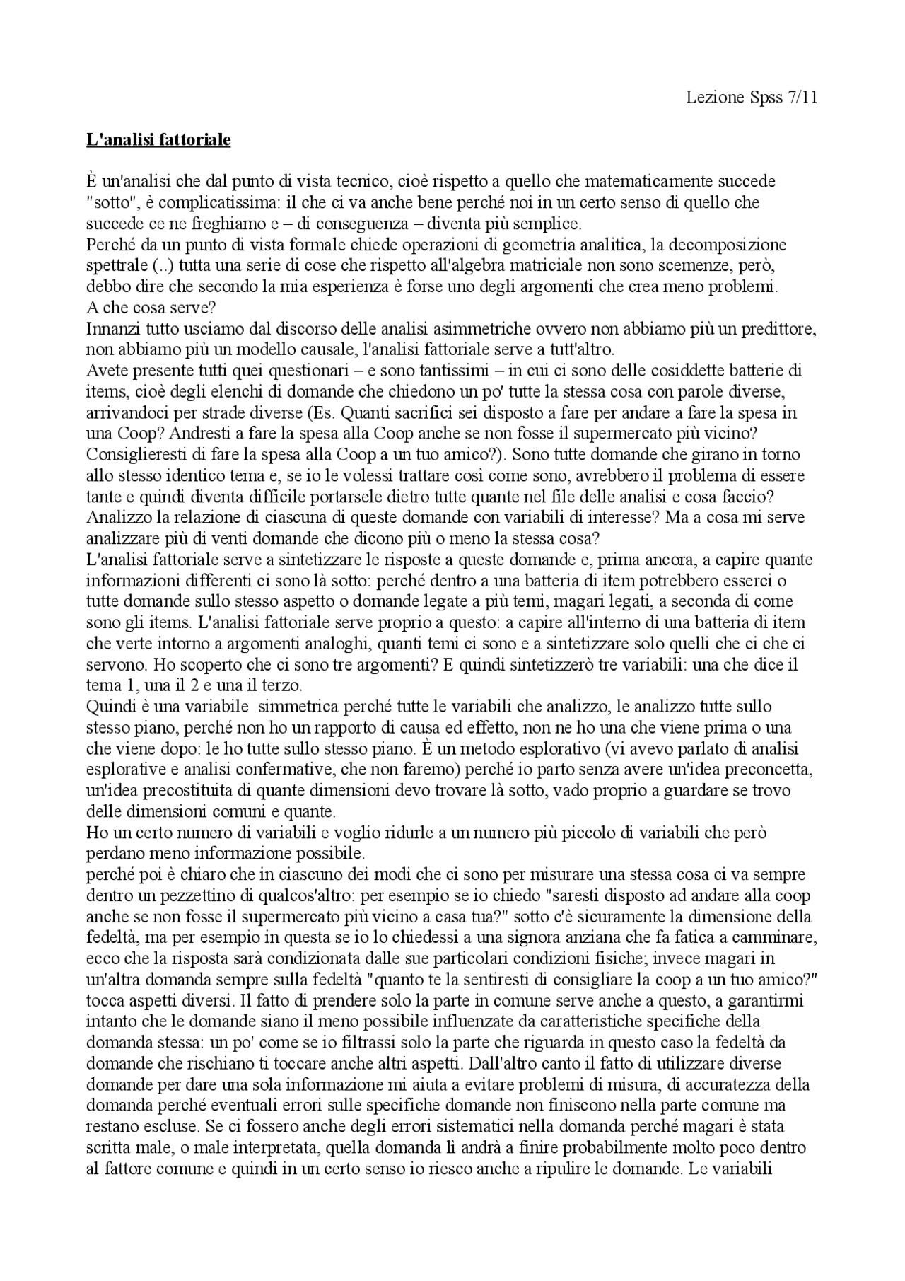 Lanalisi Fattoriale Spss Appunti Di Statistica Docsity