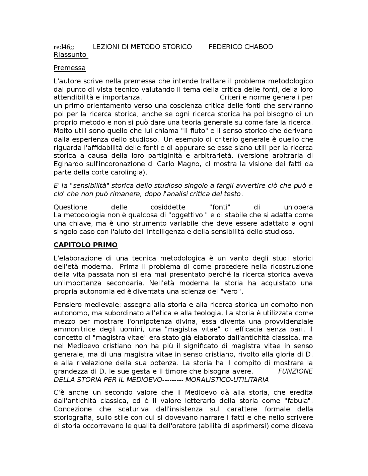 Lezioni Di Metodo Storico Federico Chabod Docsity