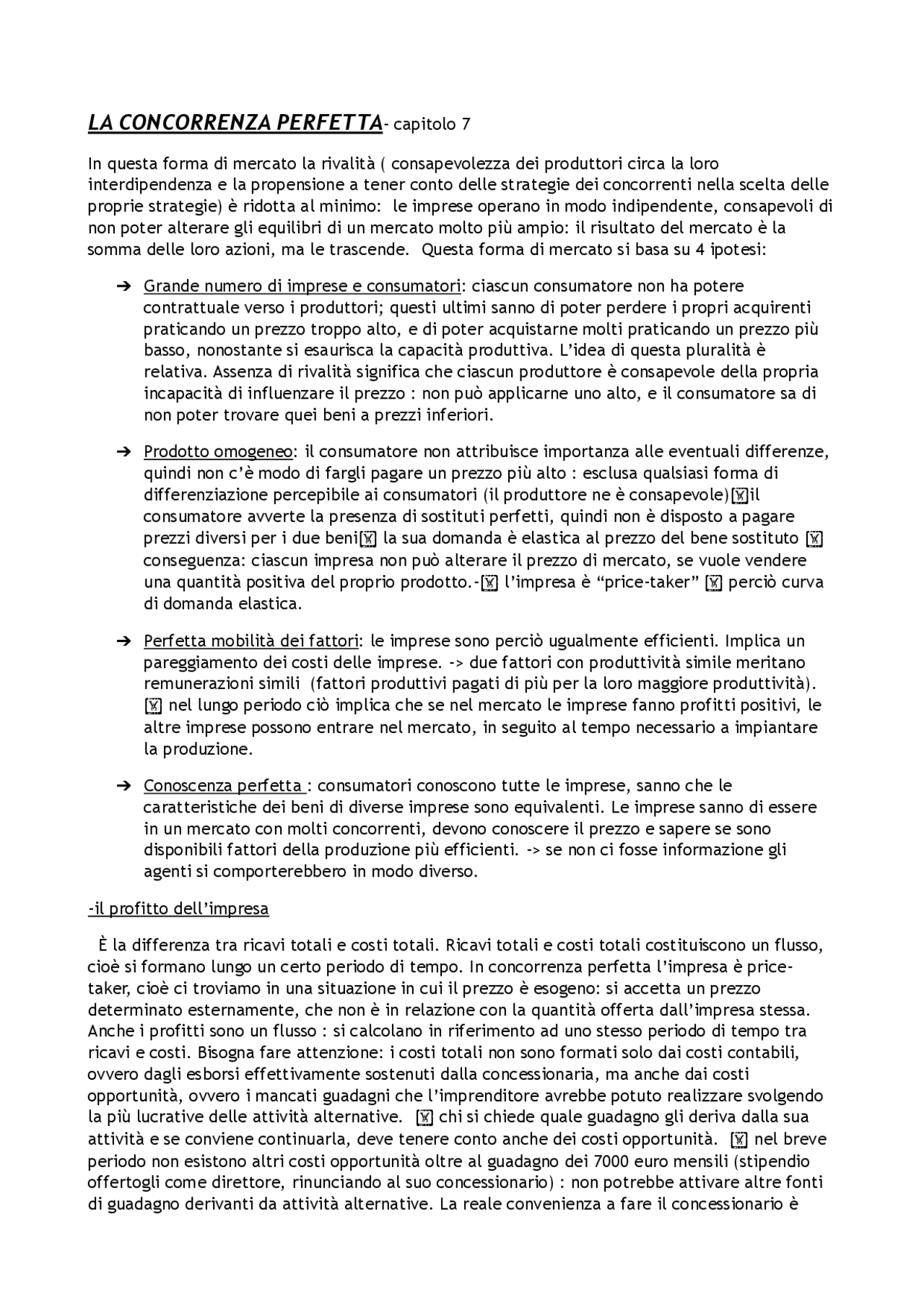 Riassunto CONCORRENZA PERFETTA - Docsity