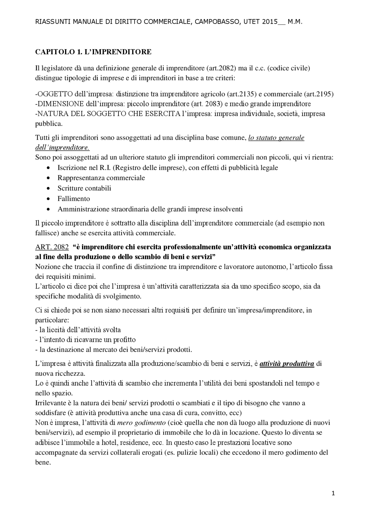 Manuale Di Diritto Commerciale Campobasso 2015 Docsity