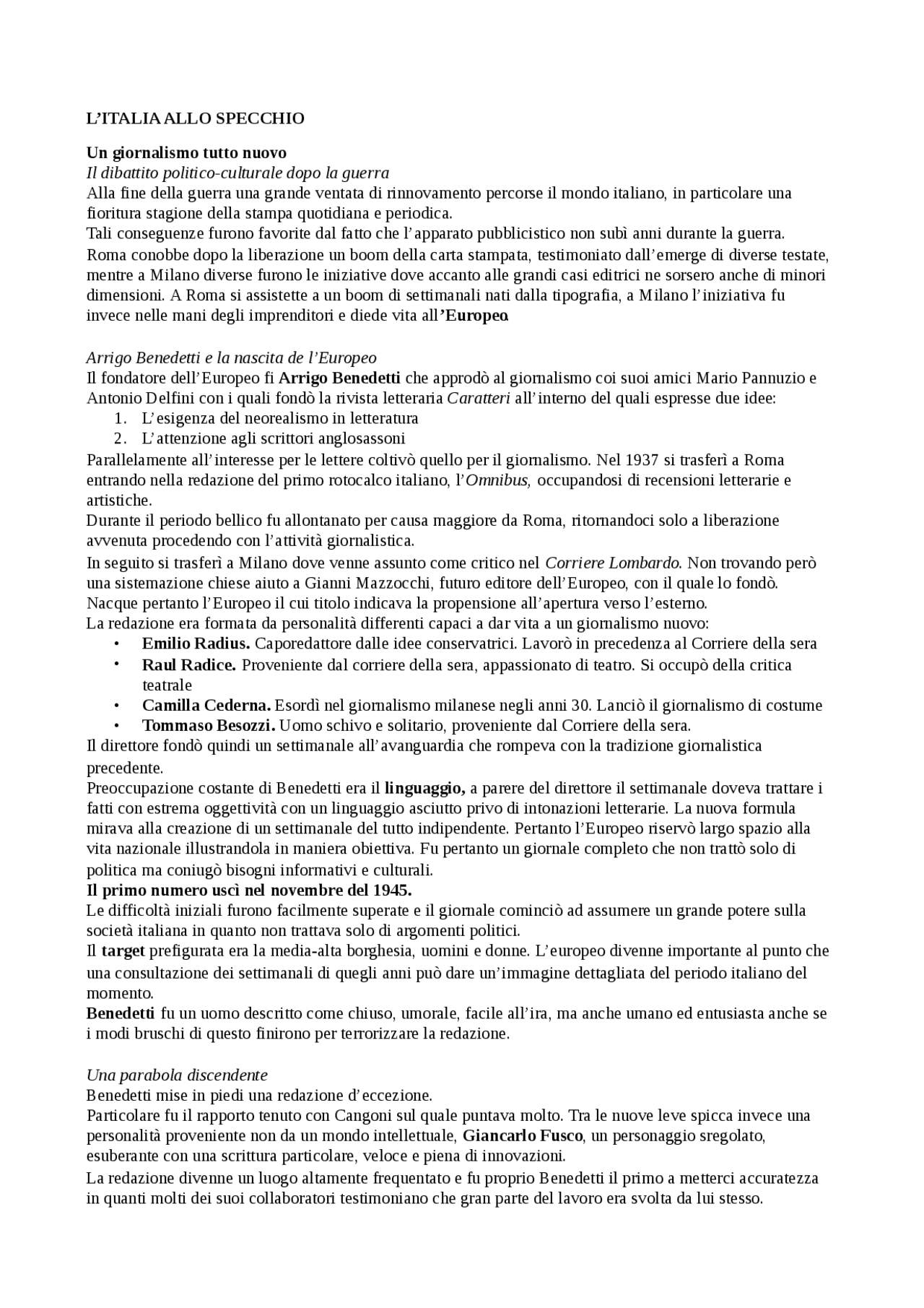 Litalia Allo Specchio Docsity