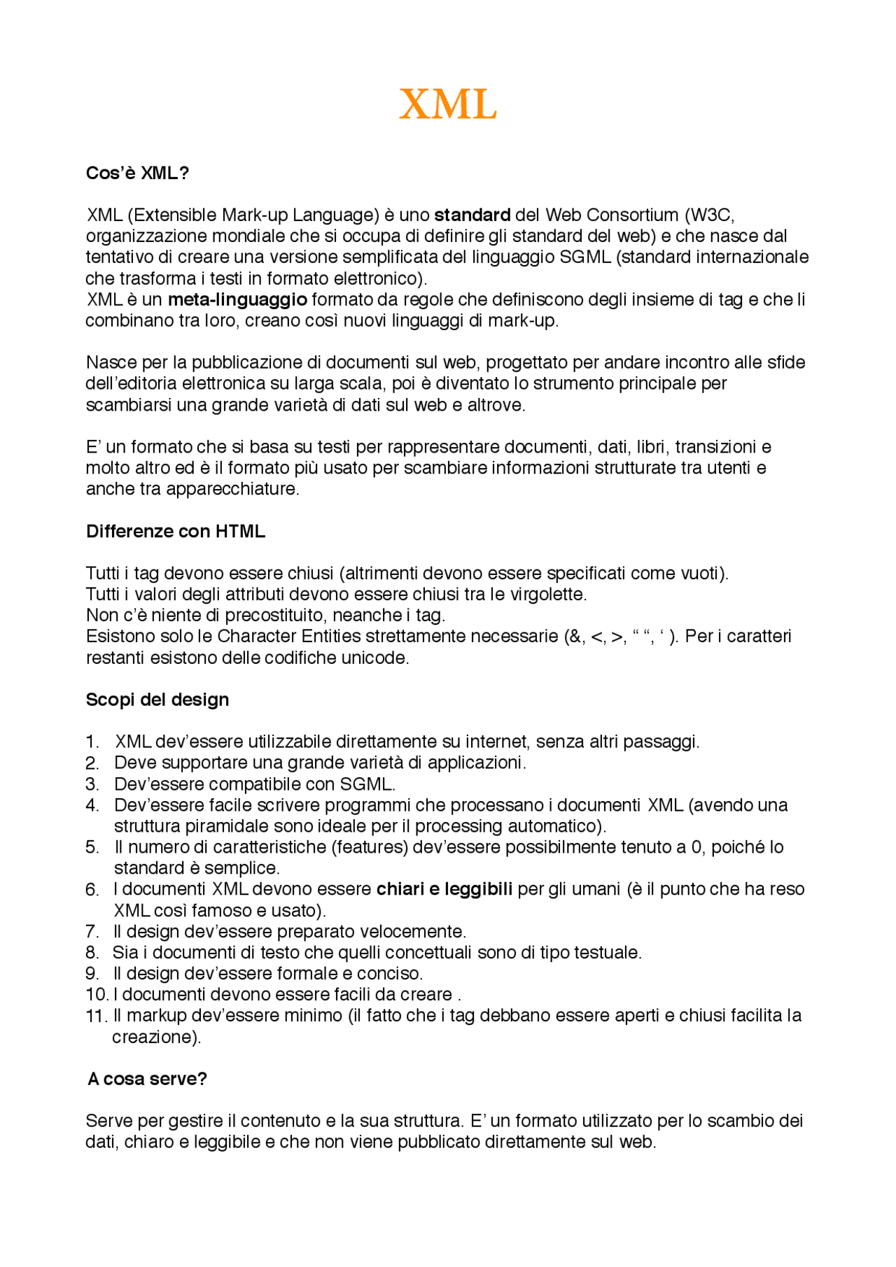 Schema riassuntivo del linguaggio XML - informatica. | Schemi e mappe concettuali di Elementi di ...