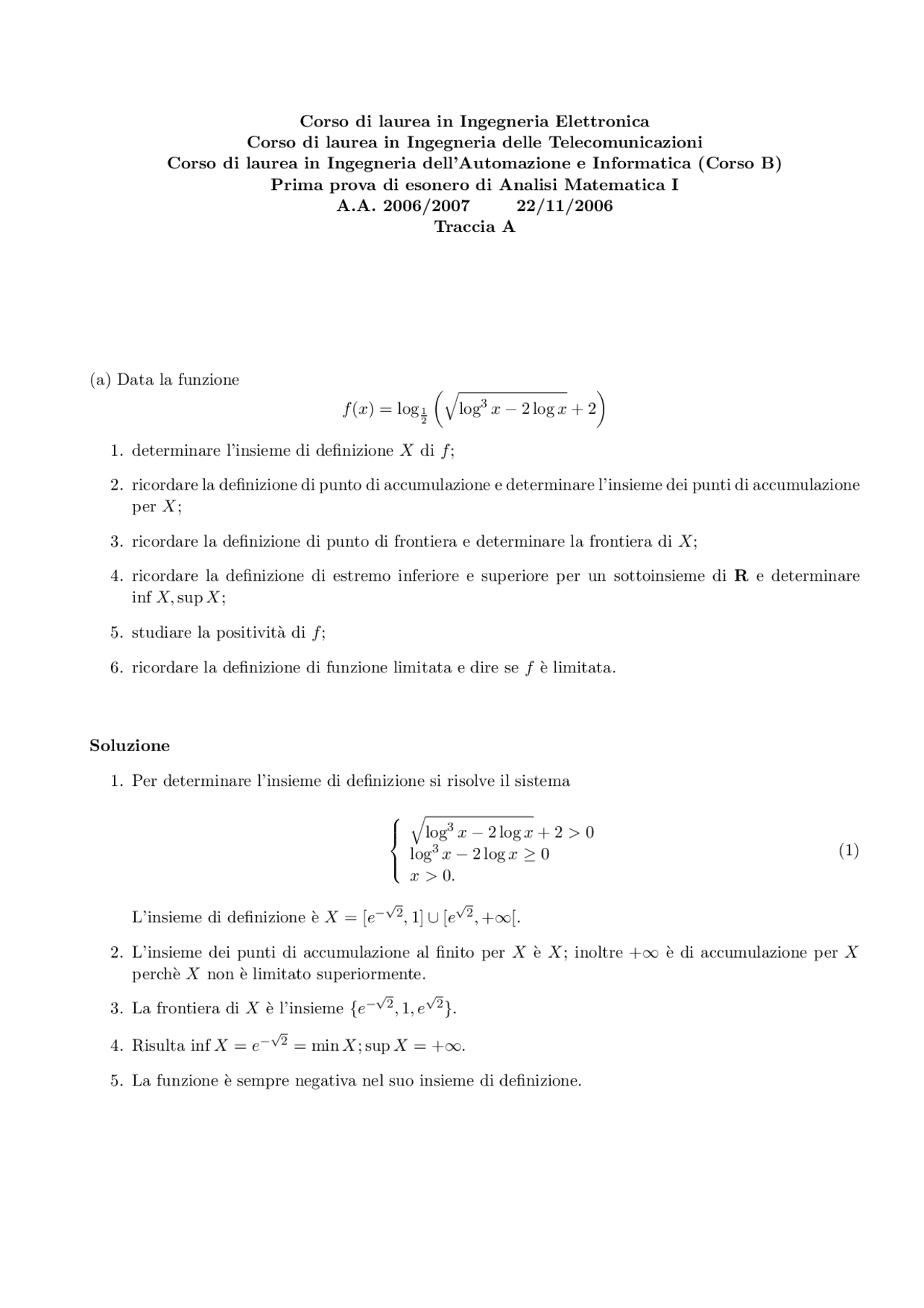 Appello Analisi 1 con soluzione - Docsity