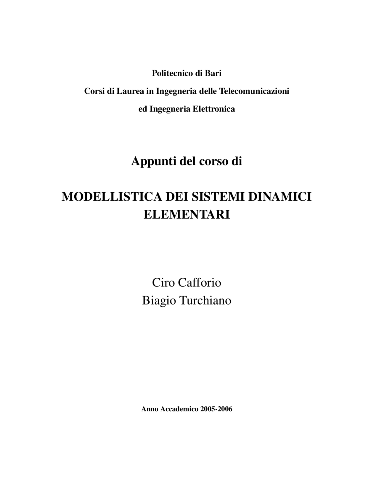 Modellistica Dei Sistemi Dinamici Elementari Docsity