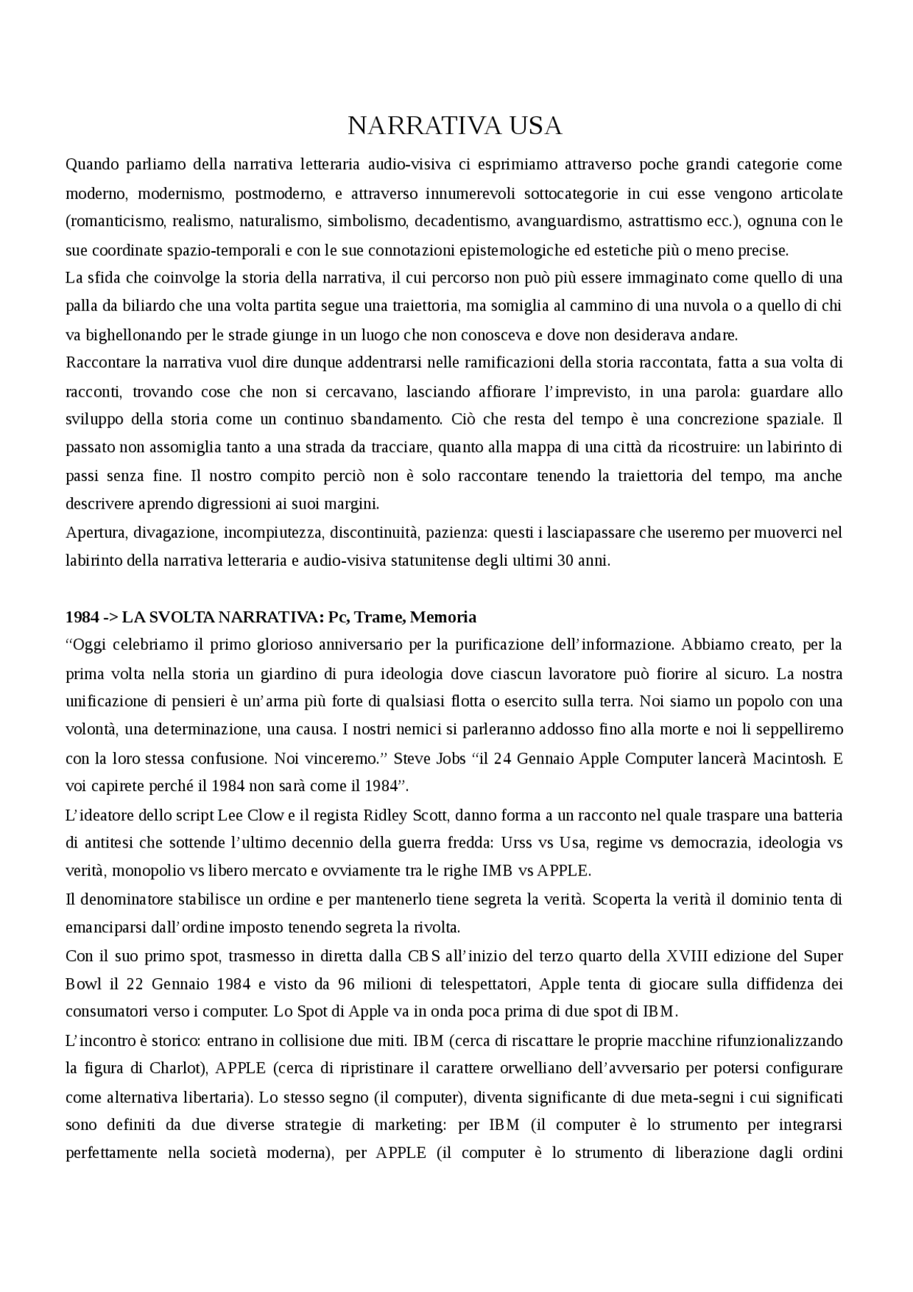 Narrativa Usa Appunti Prof Fabio Vittorini Docsity