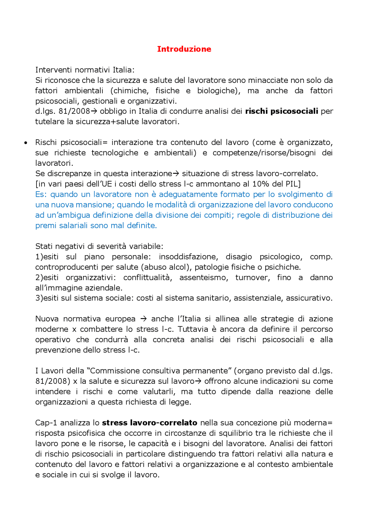 Stress e rischi psicosociali nelle organizzazioni, Fraccaroli - Docsity