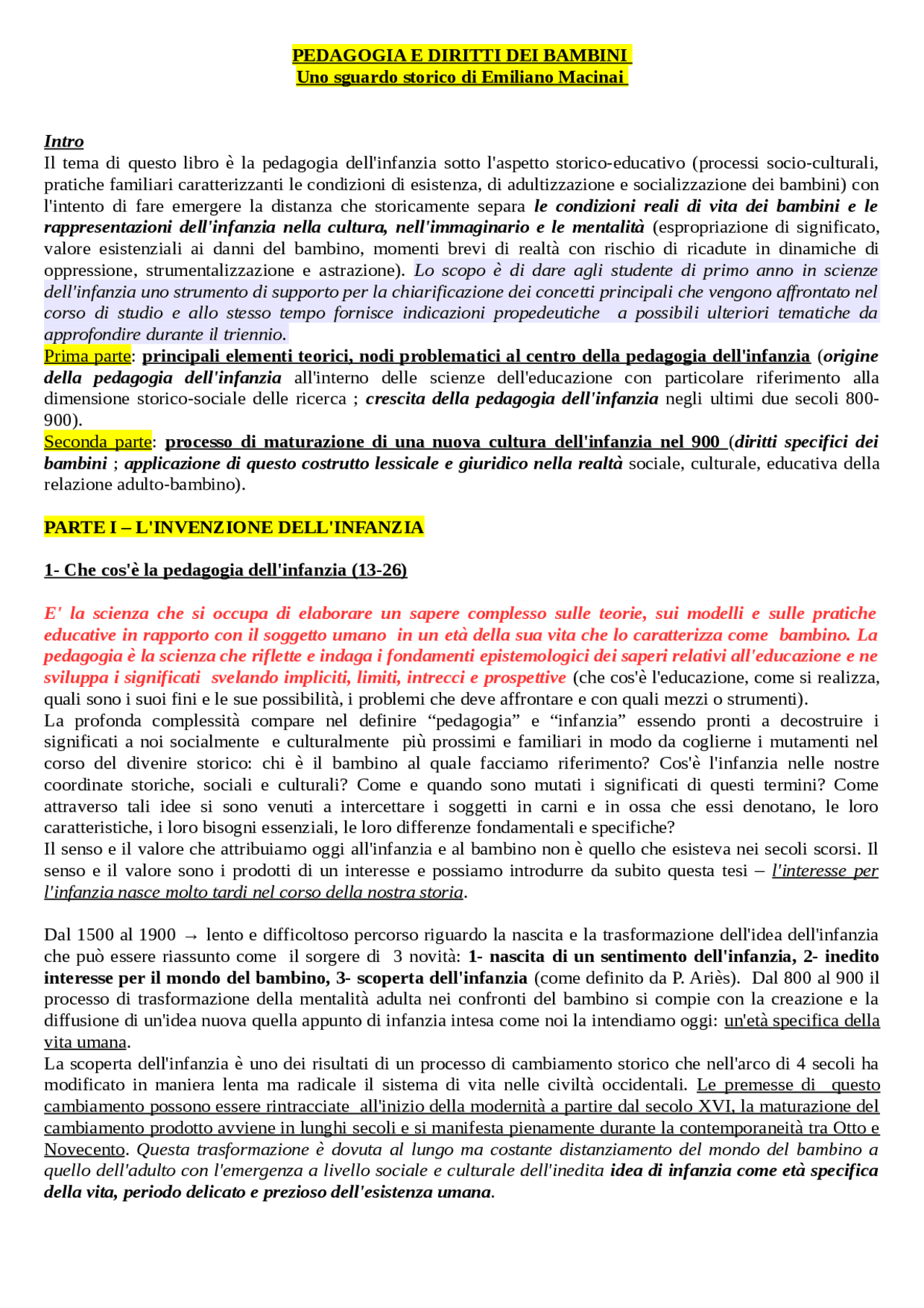 Pedagogia E Diritti Dei Bambini A Cura Di E Macinai Docsity