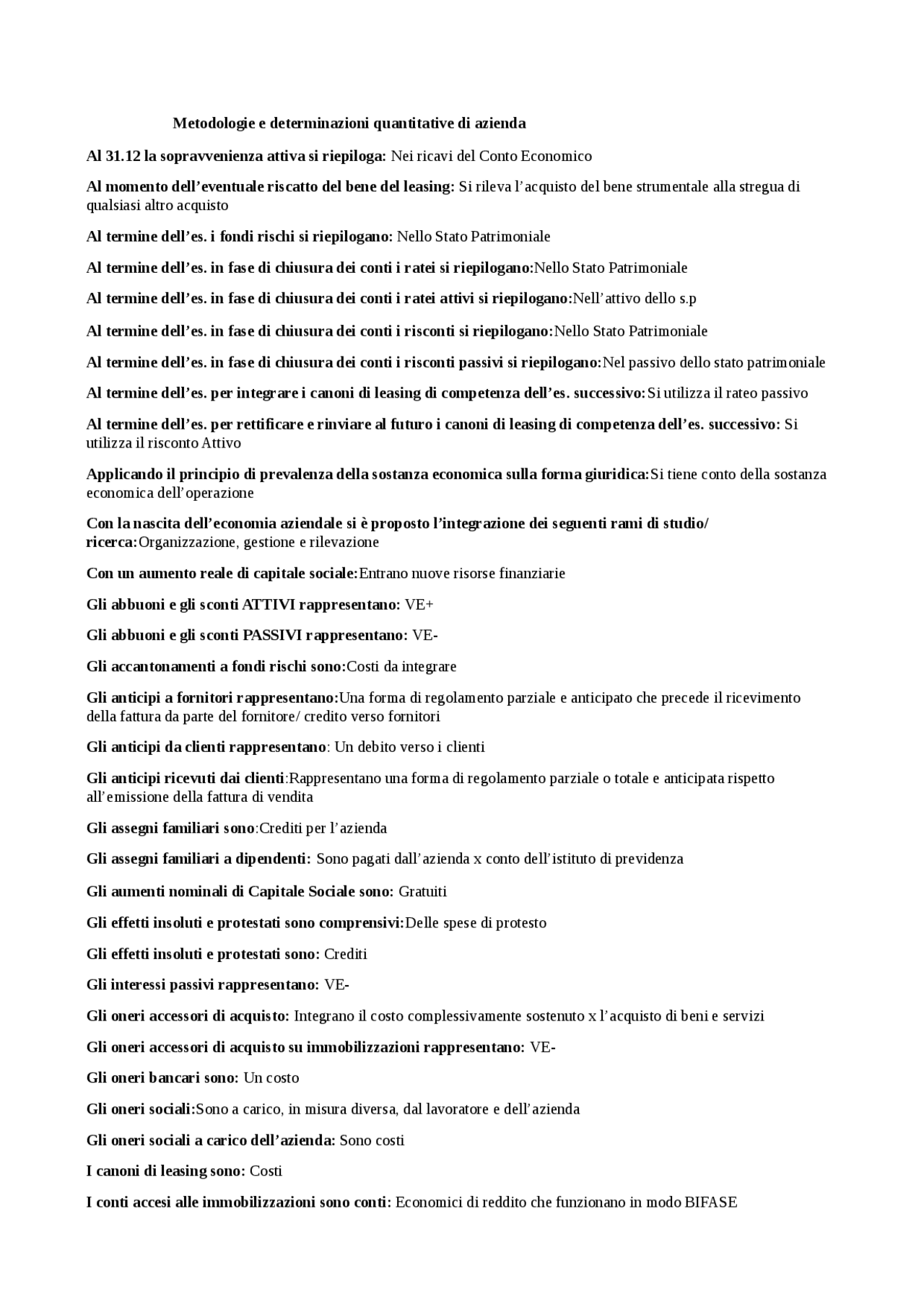 Domande Esame Metodologia Docsity