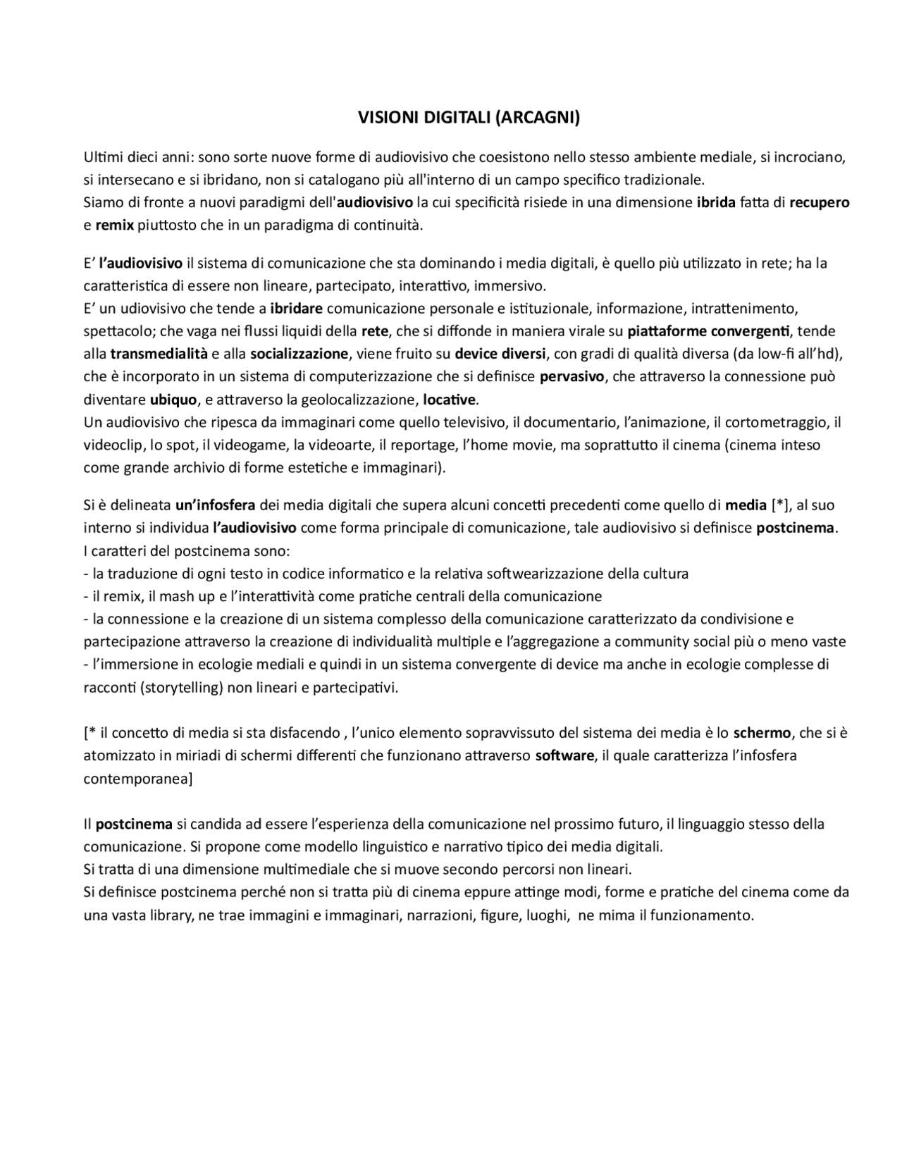 Visioni Digitali Video Web E Nuove Tecnologie Simone Arcagni Docsity
