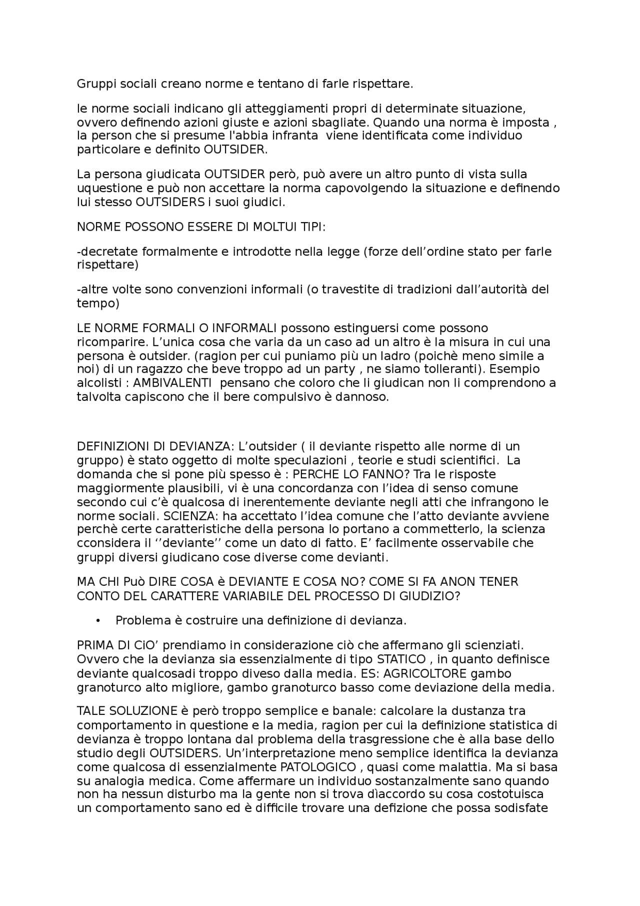 Outsiders studi di sociologia della devianza - Docsity