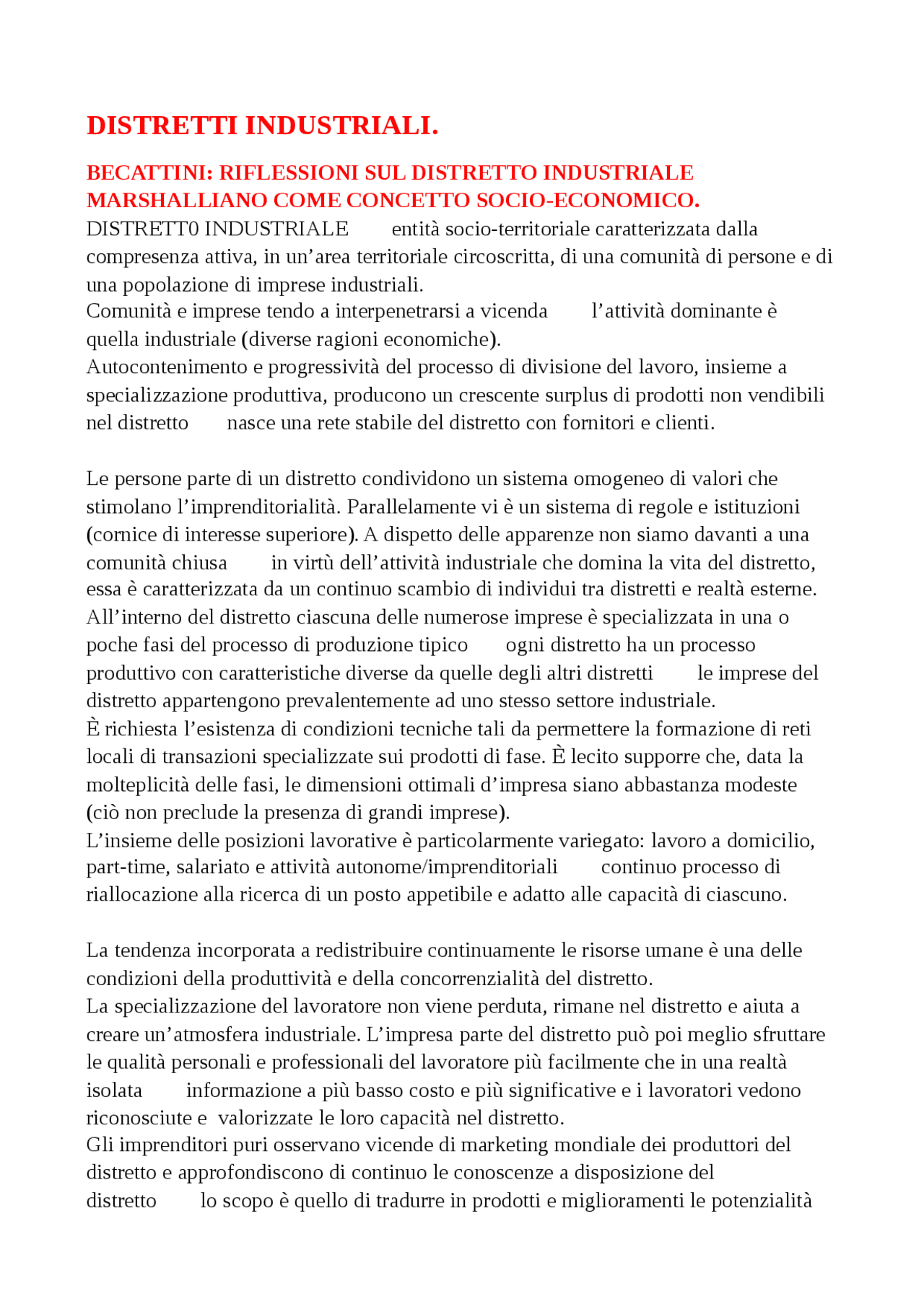 Appunti Economia E Istituzione Dei Distretti Industriali Docsity