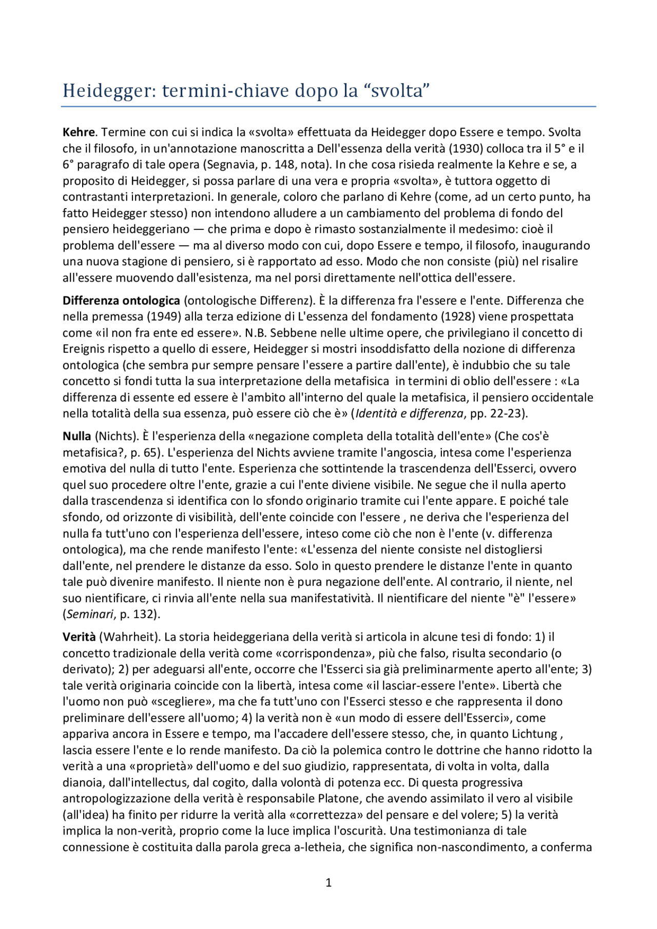 Il Glossario Secondo Heidegger Docsity