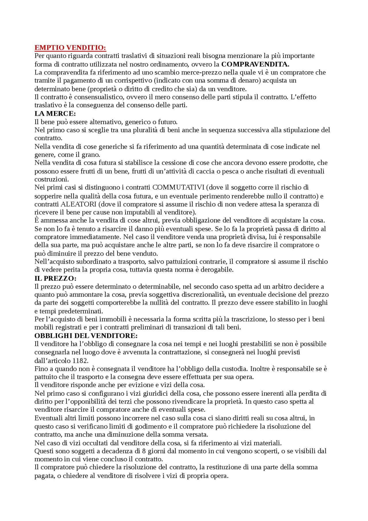Compravendita Diritto Privato Docsity