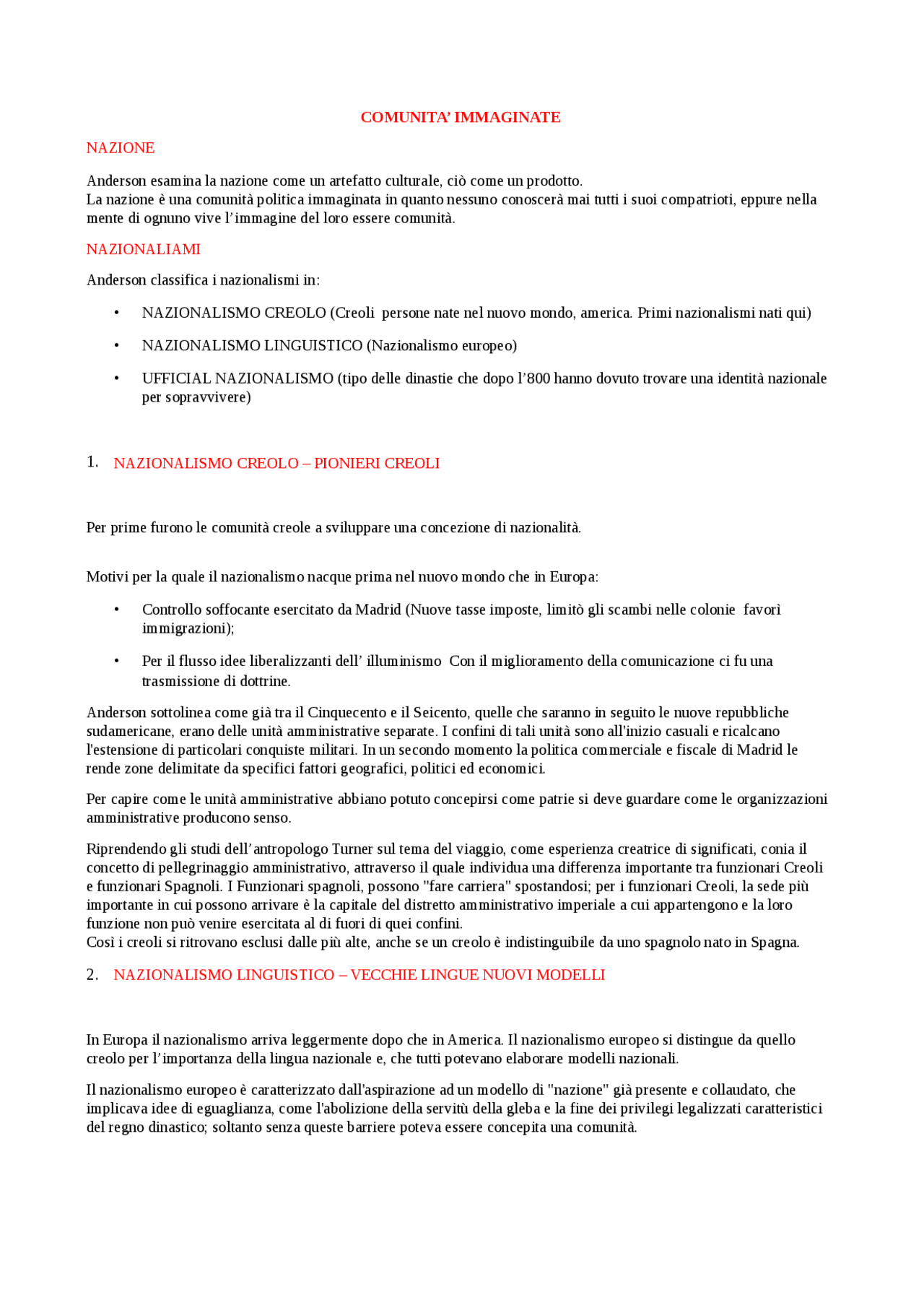 Comunità Immaginate Di Anderson Docsity