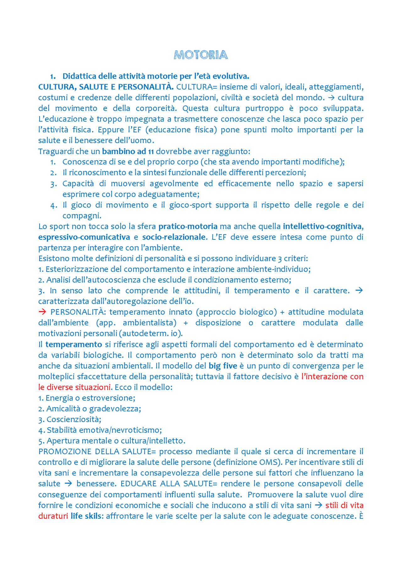 Manuale Didattica Delle Attività Motorie Per Letà Evolutiva Docsity
