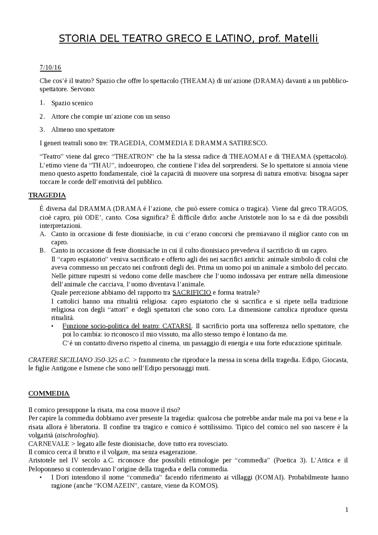 Storia Del Teatro Greco E Latino Prof Matelli Docsity