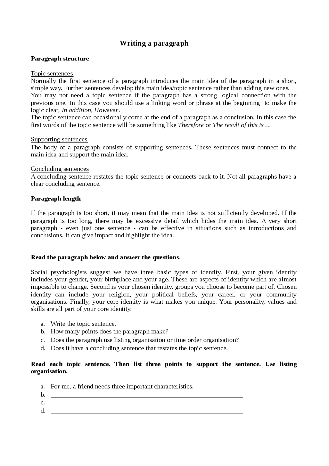 How to write a paragraph for business english - Docsity