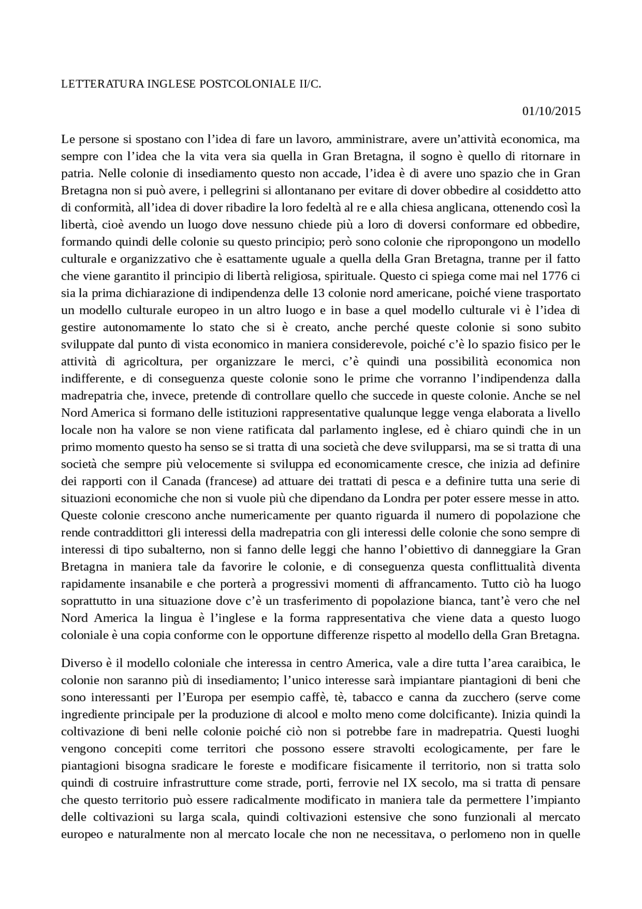 Letteratura inglese post coloniale - Docsity