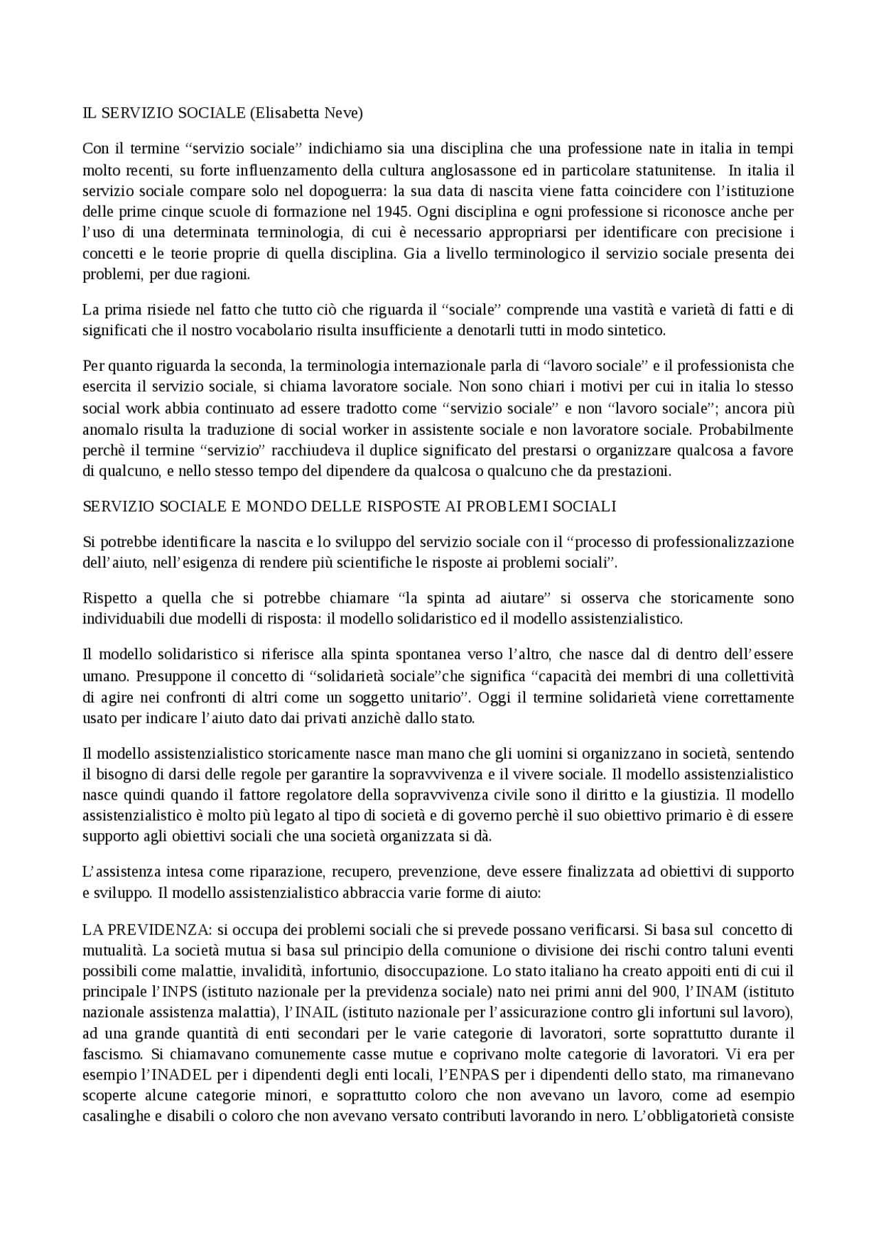 Il Servizio Sociale Elisabetta Neve Docsity