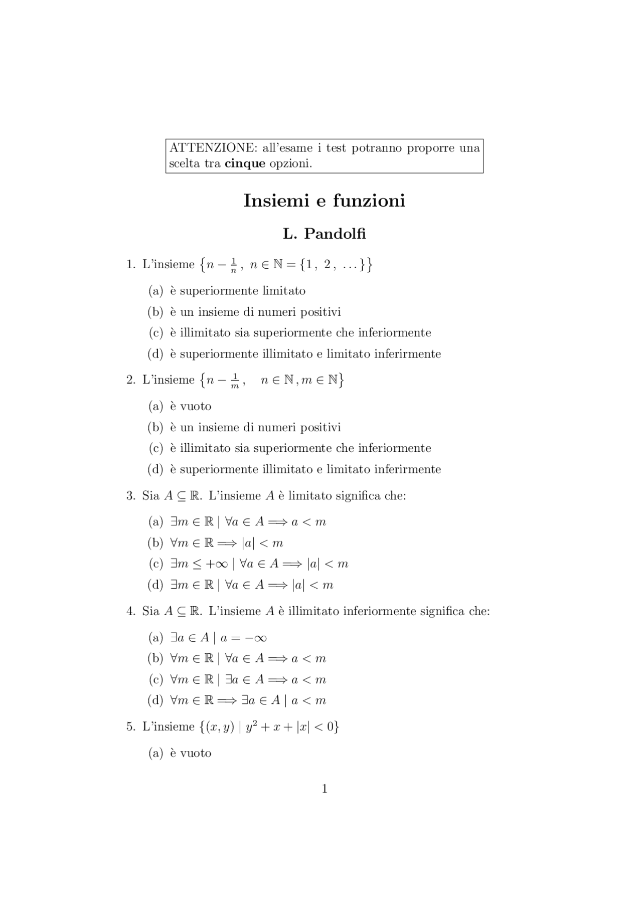 Insiemi E Funzioni Esercizi Docsity