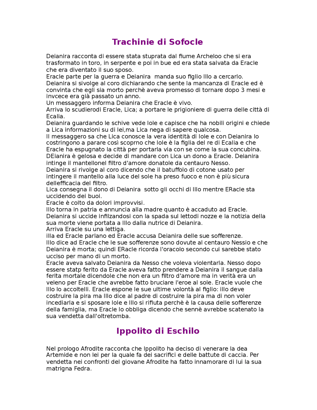 Tragedie Sofocle Eschilo Ed Euripide Docsity