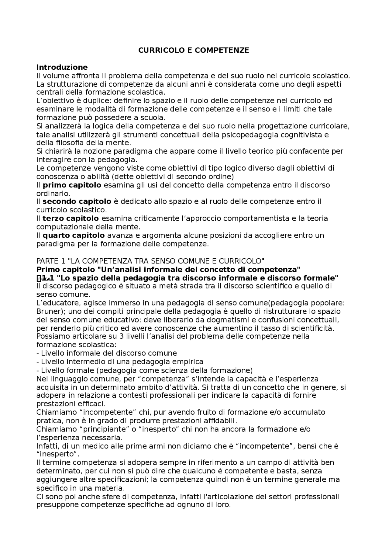 Riassunto curricolo e competenze - Docsity