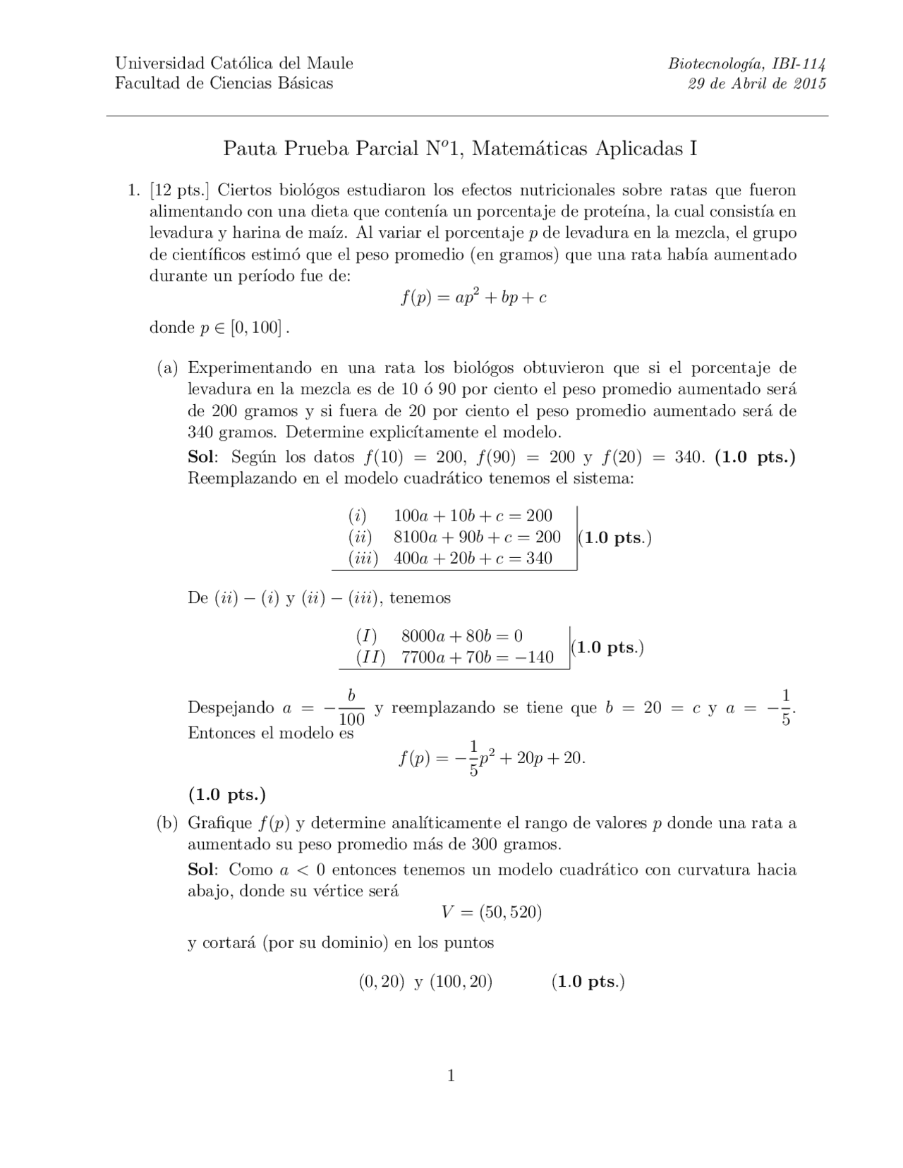 Pauta de ejercicios de matematicas aplicada a ciencias de a salud - Docsity