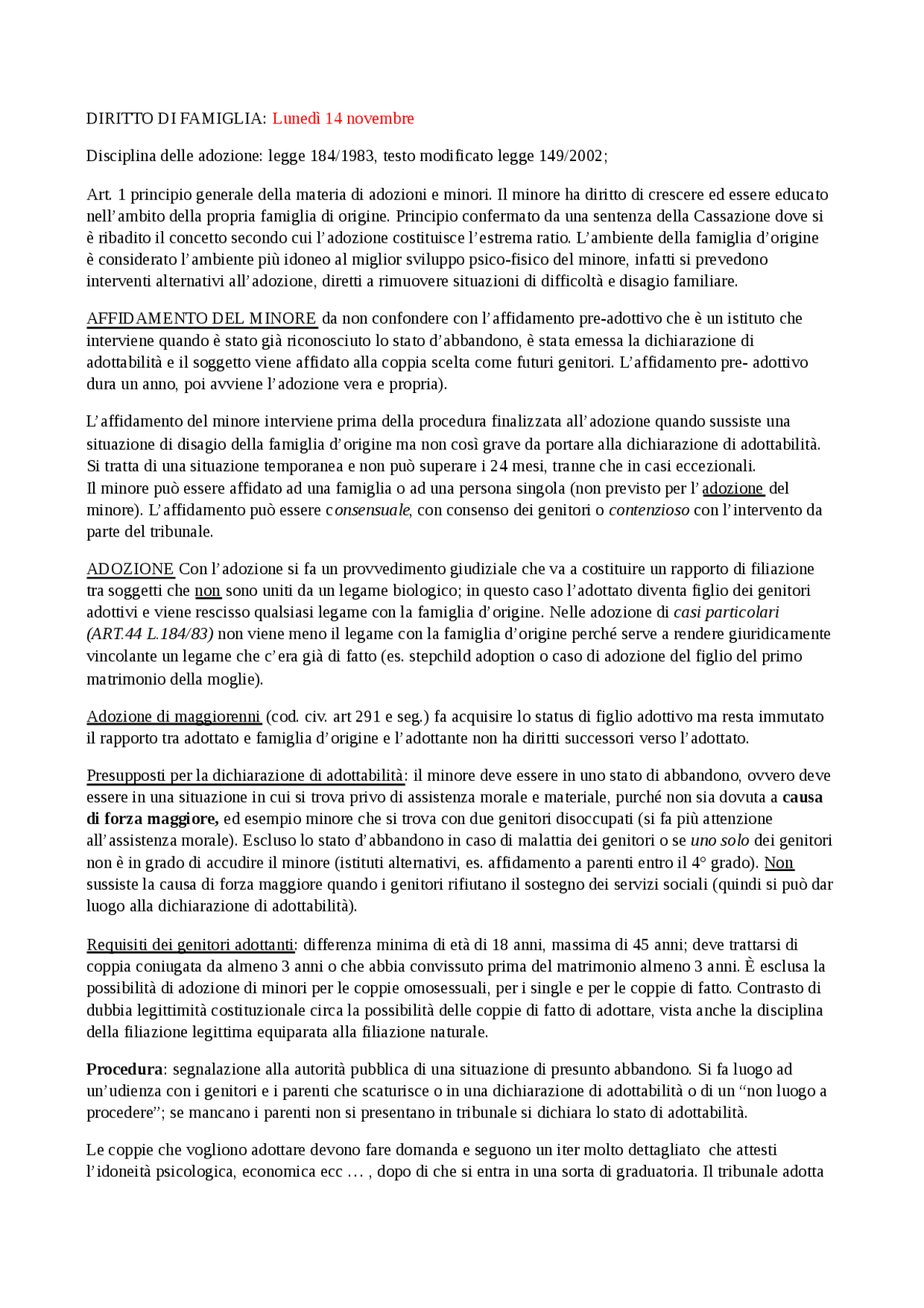 Riassunto Diritto Di Famiglia Docsity