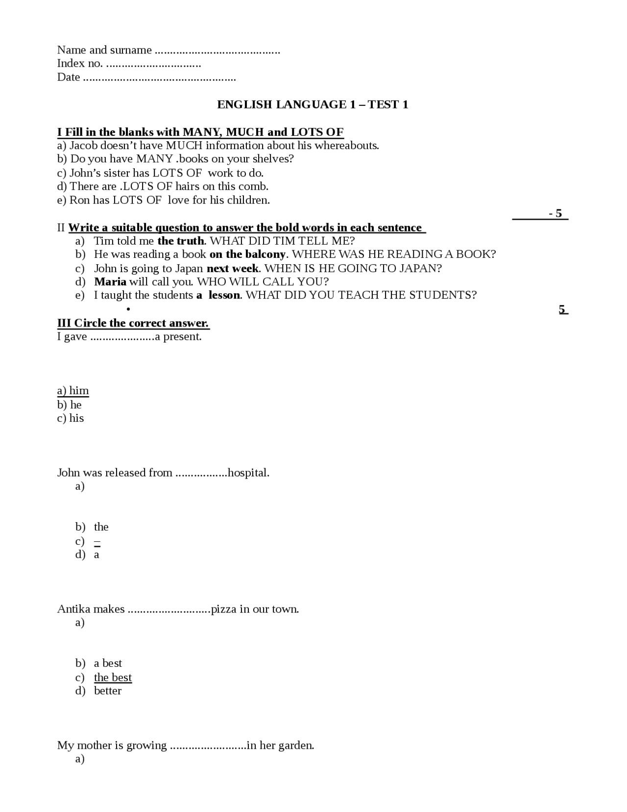 ENGLESKI JEZIK KOLOKVIJ | Ispiti' predlog Engleski jezik - Docsity