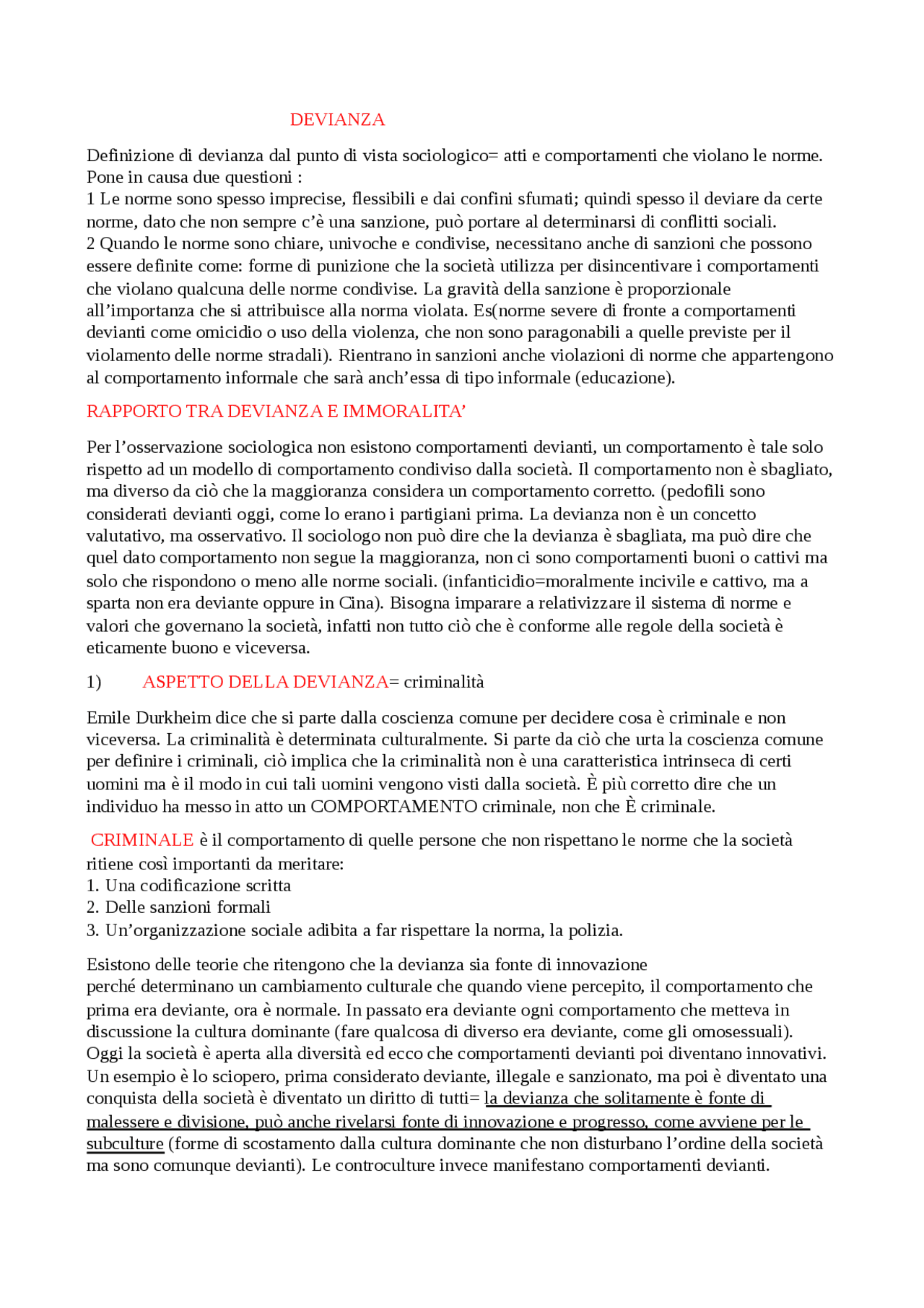 La Devianza Appunti Di Scienze Umane Docsity