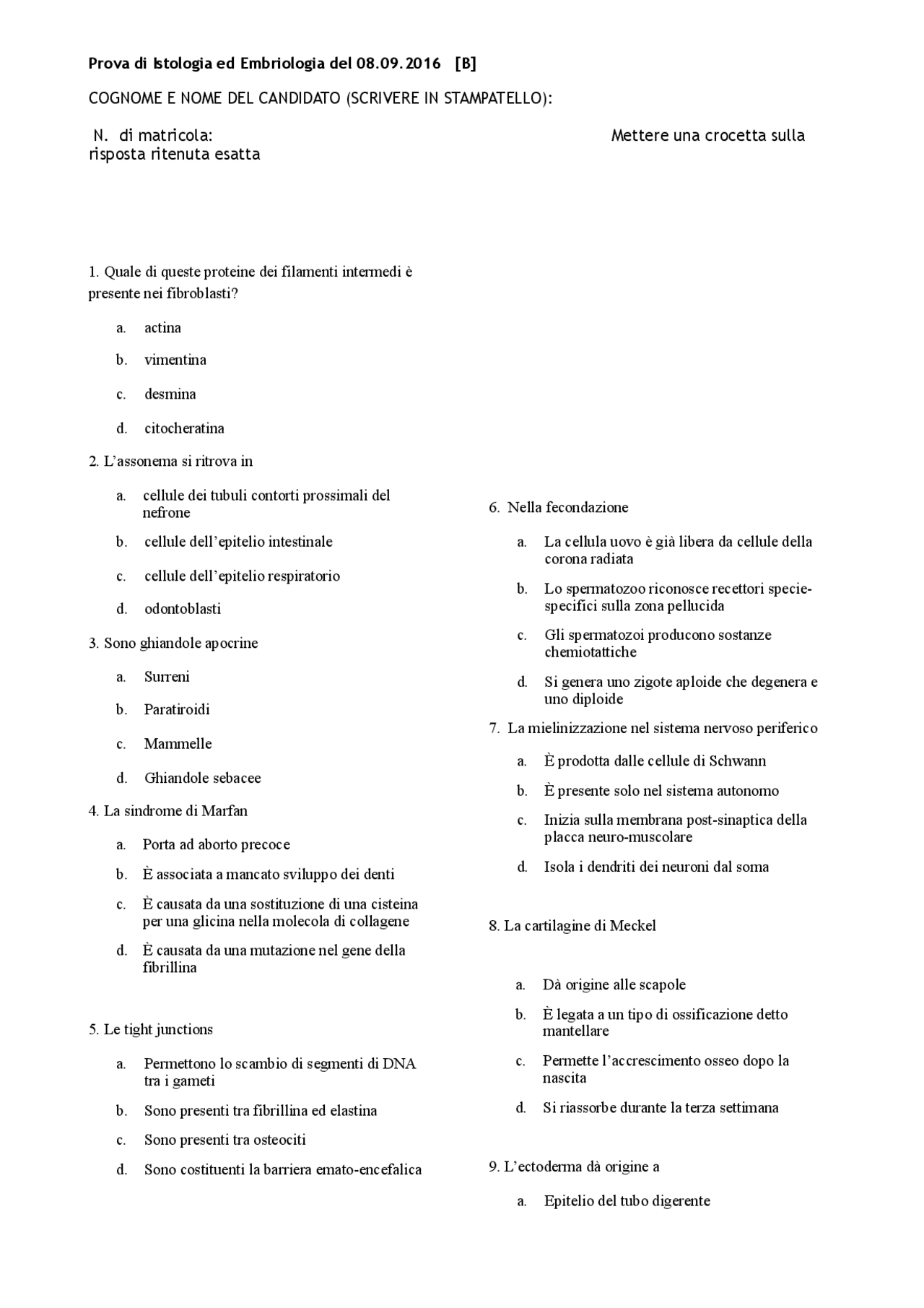Esami A Risposta Multipla Unicz Docsity