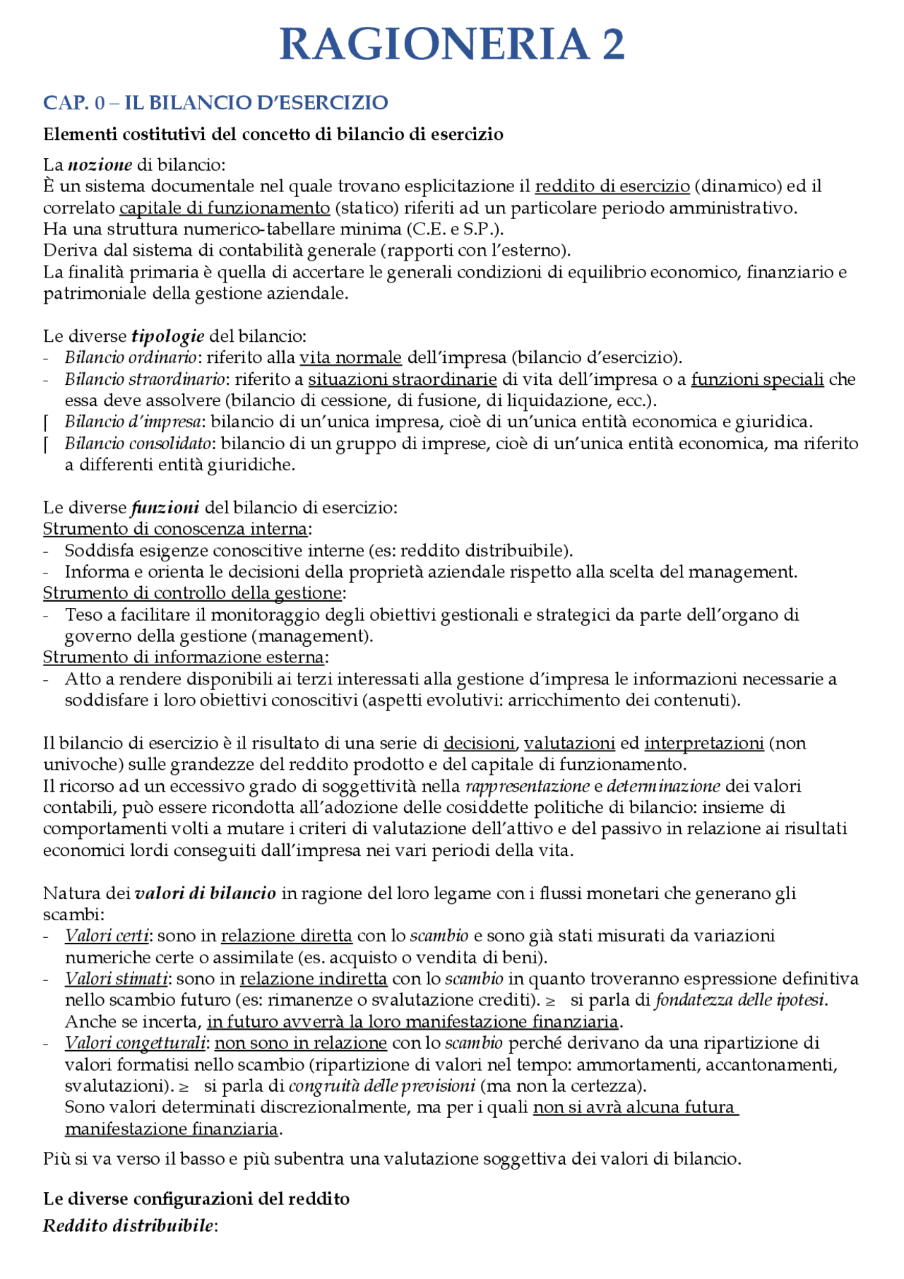 Esempio Bilancio Analitico Docsity
