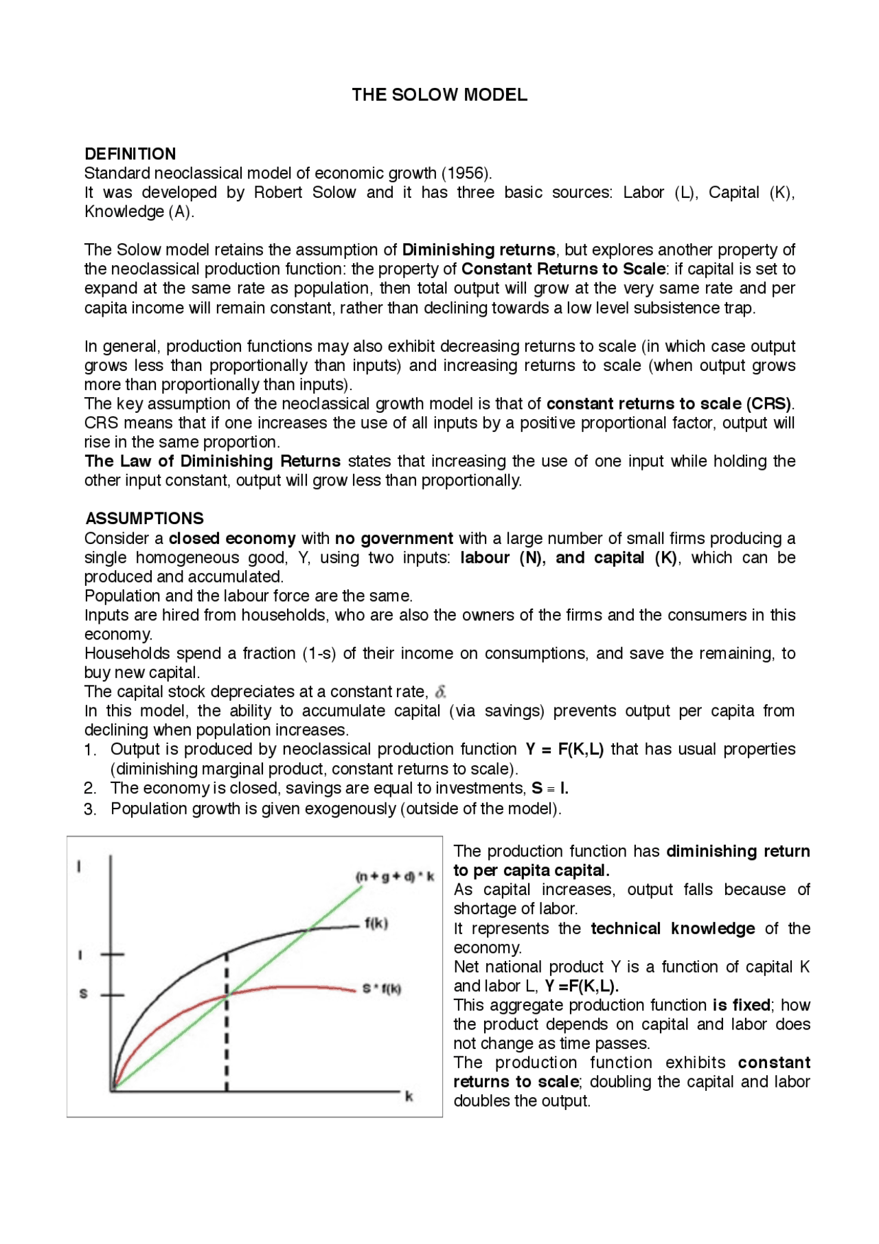 Solow Model - Il modello di Solow per esame di Development Economics ...
