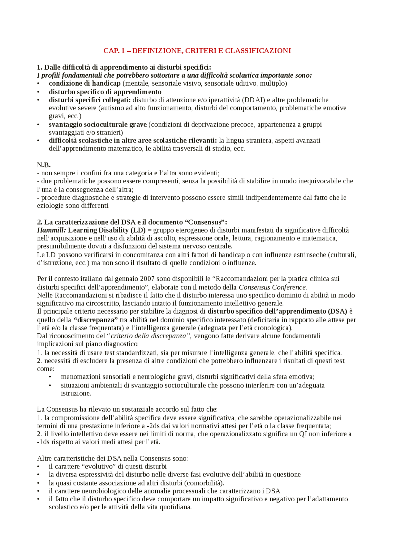 Dsa Libro Cornoldi Capitolo 1 Docsity