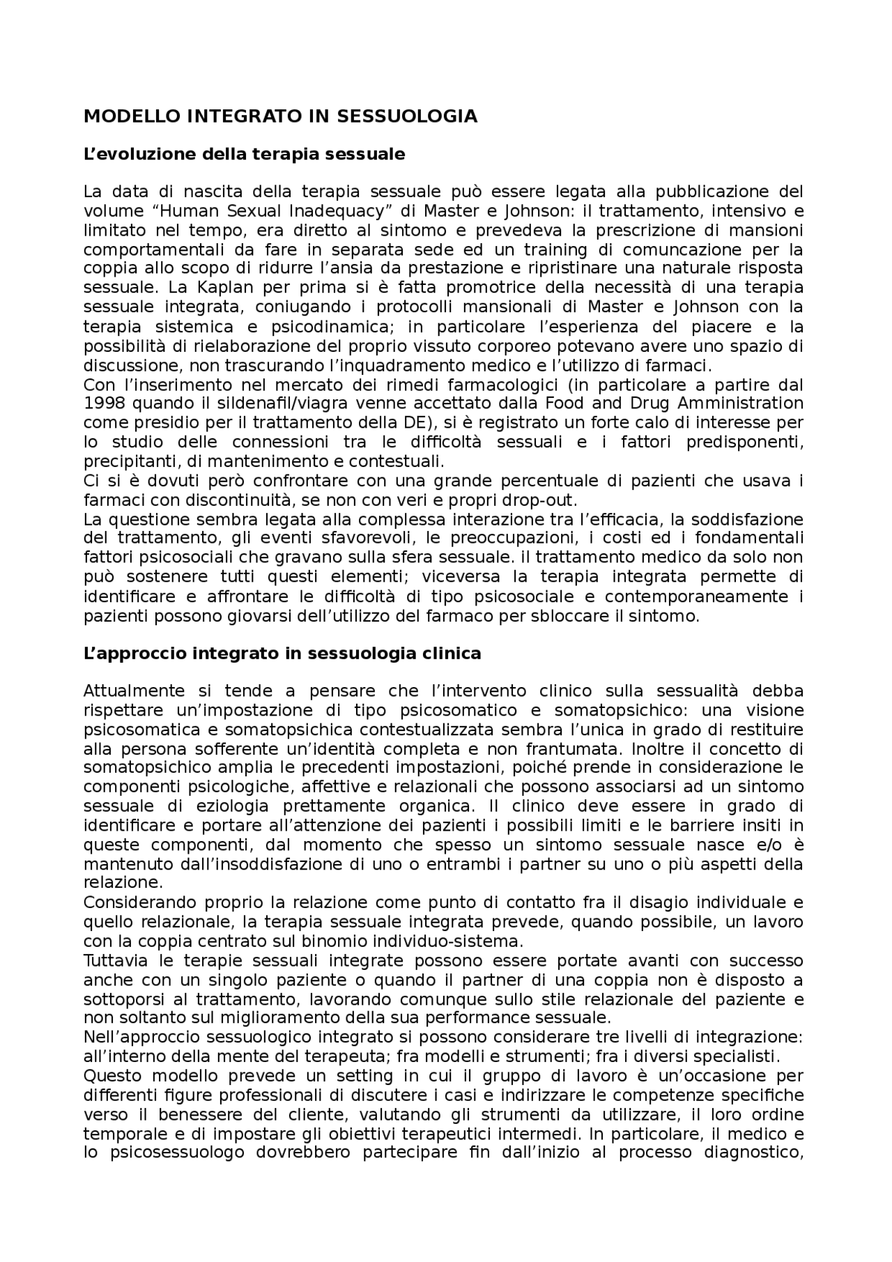 MODELLO INTEGRATO IN SESSUOLOGIA - Simonelli - Docsity