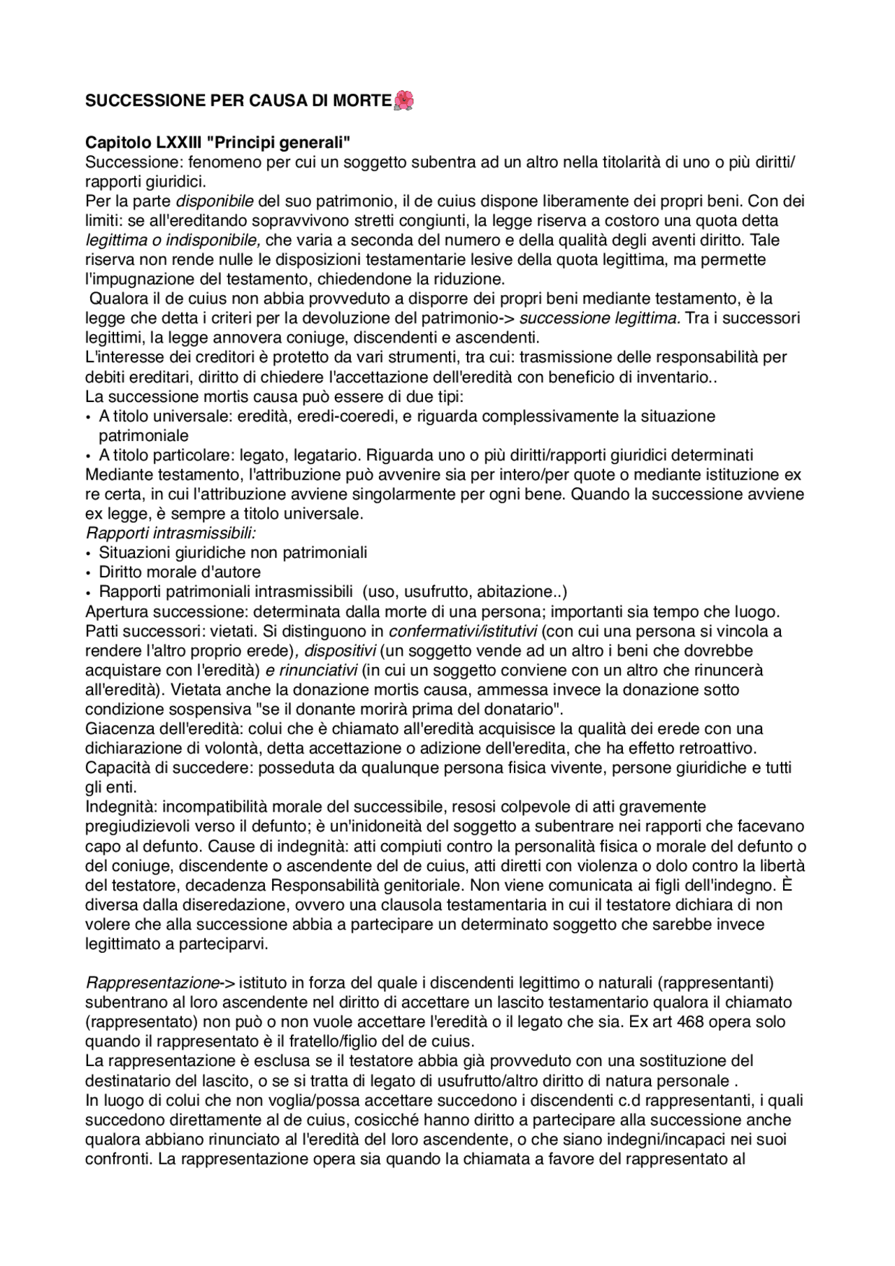Successione Per Causa Di Morte Docsity