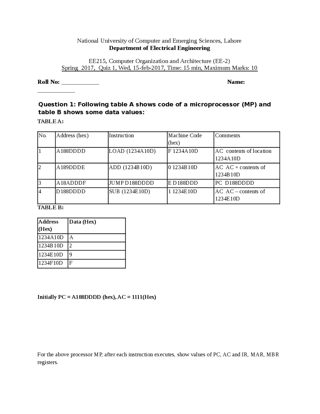 COA Quiz #1 with solutions - Docsity