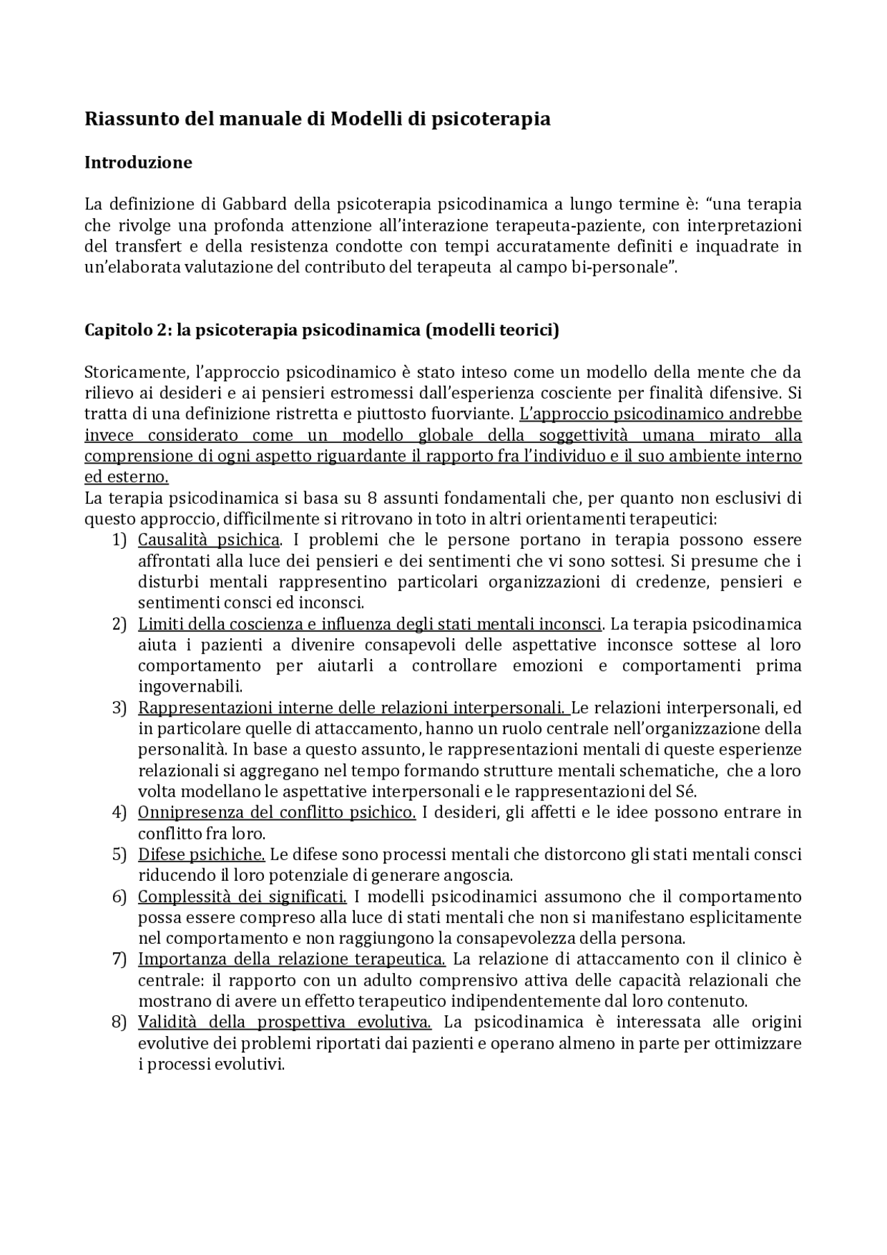 Modelli Di Psicoterapia Docsity