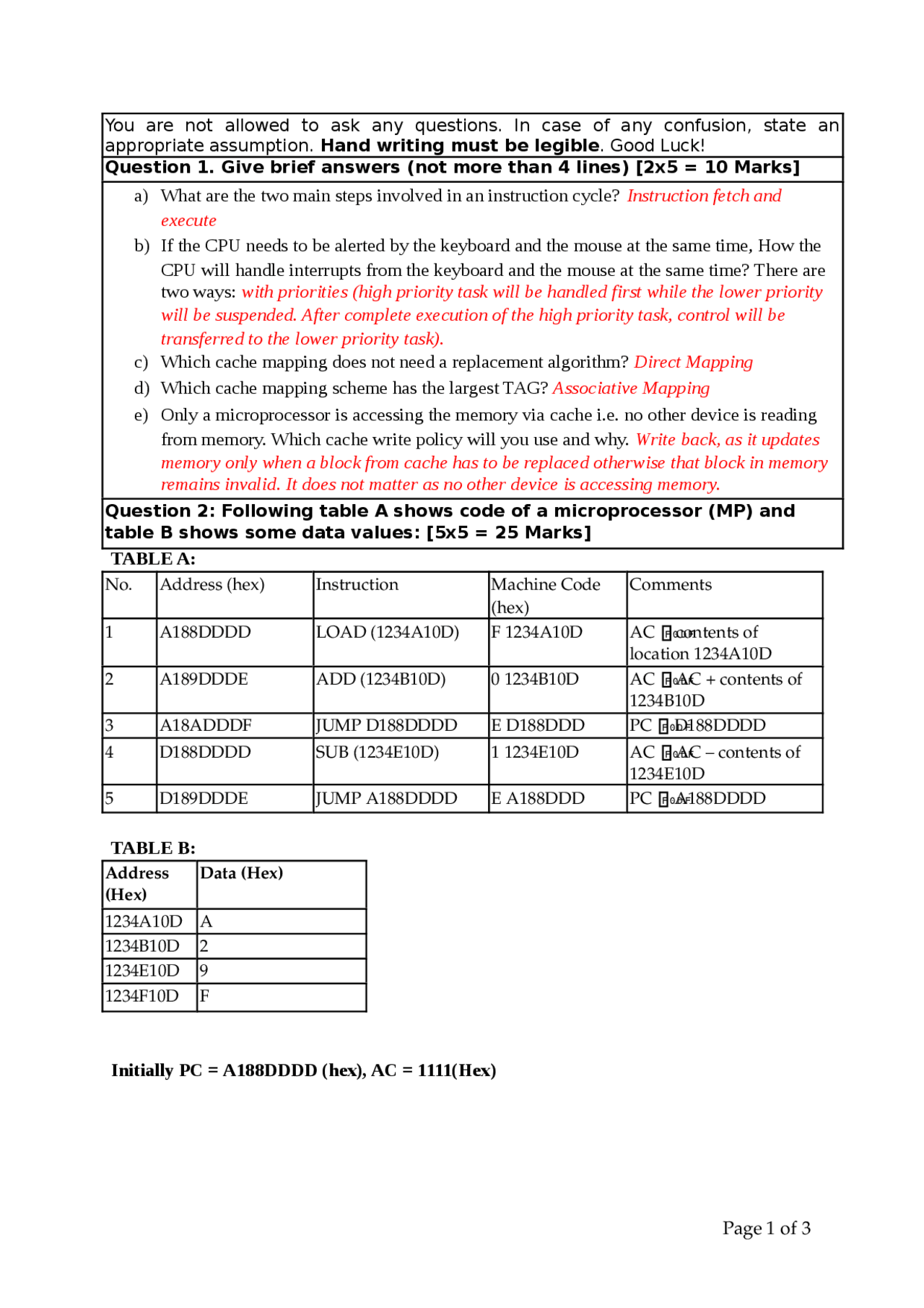 COA - MidTerm Exams with Solutions | Exams Computer Fundamentals | Docsity
