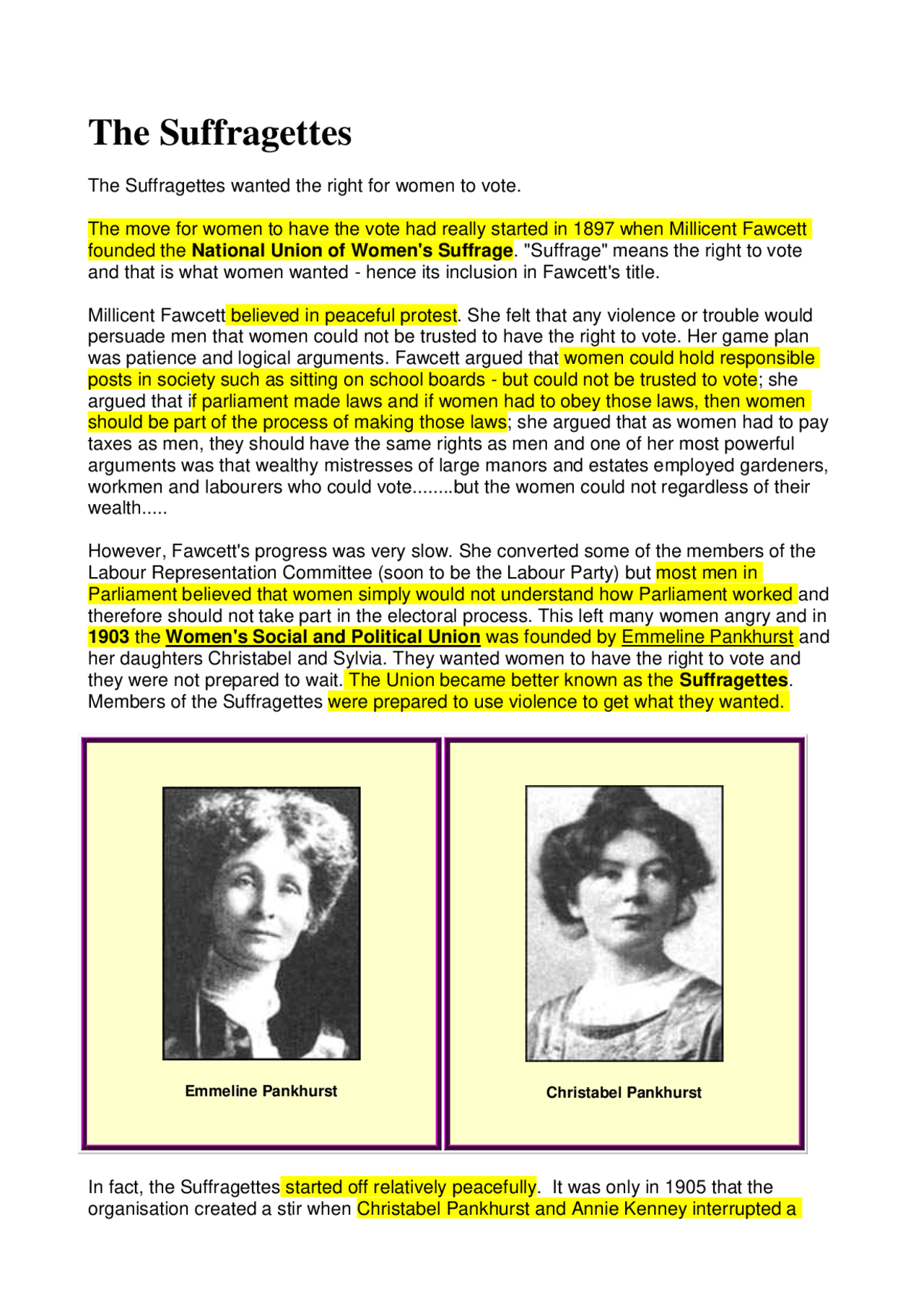 The suffragettes article from english histroy - Docsity