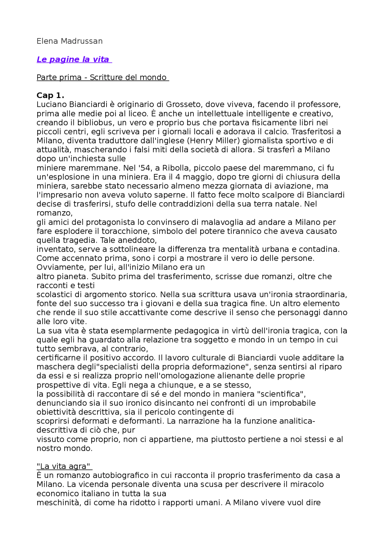 Riassunto Le Pagine E La Vita Docsity