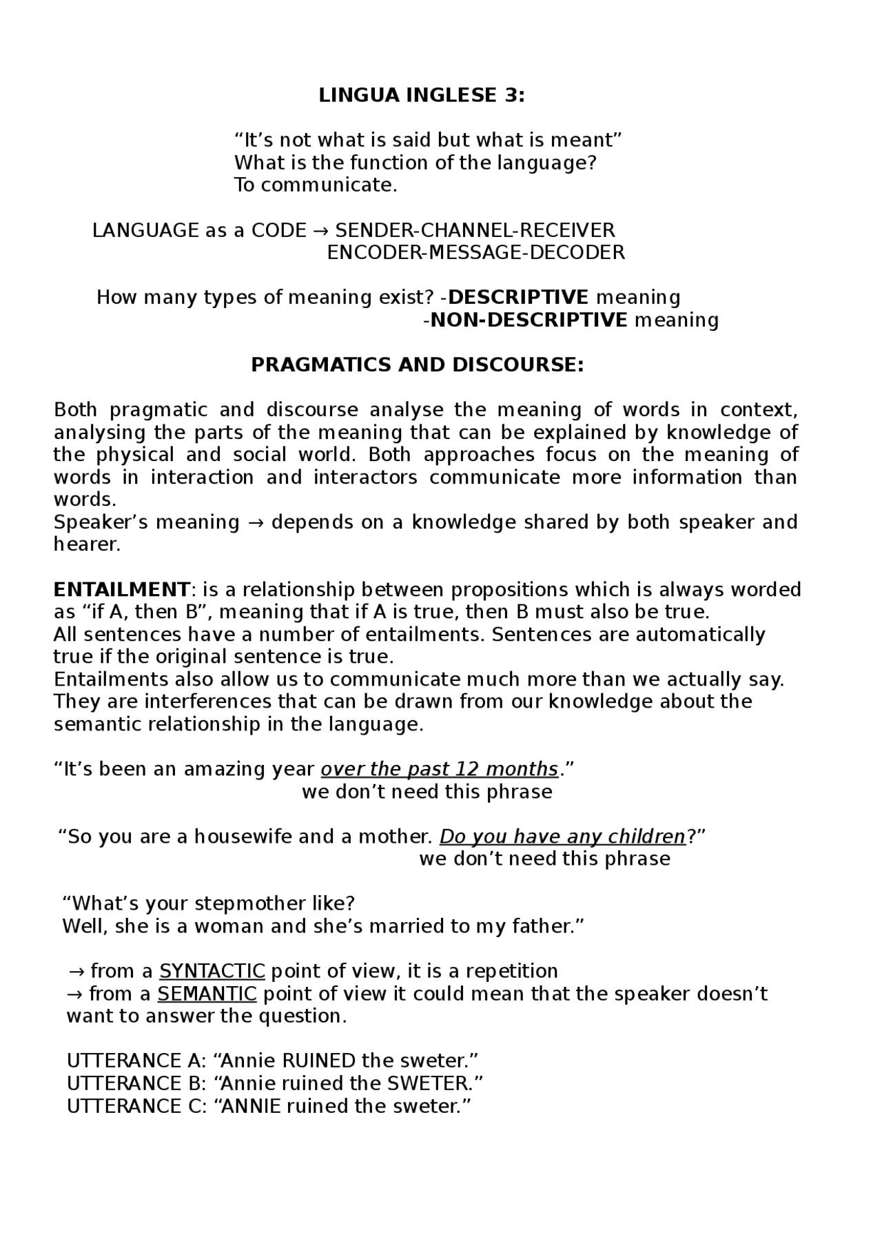 Principi Di Pragmatica Inglese Docsity