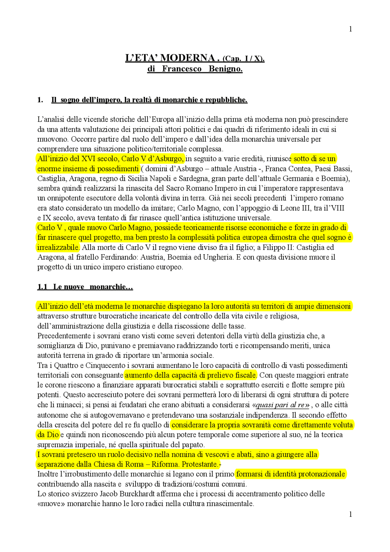 Riassunto Benigno F Manuale Storia Moderna Docsity