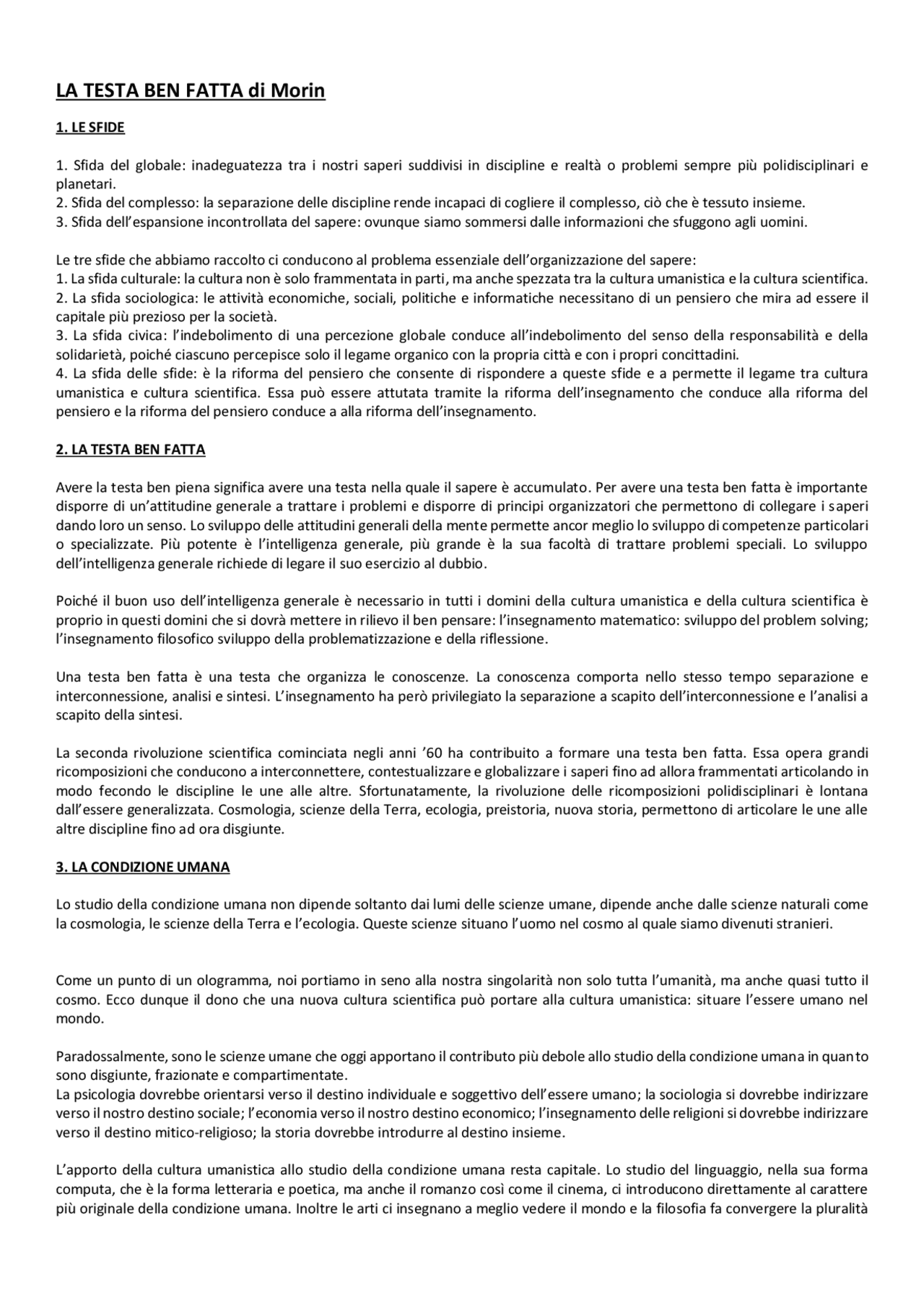 La Testa Ben Fatta Di Morin Docsity